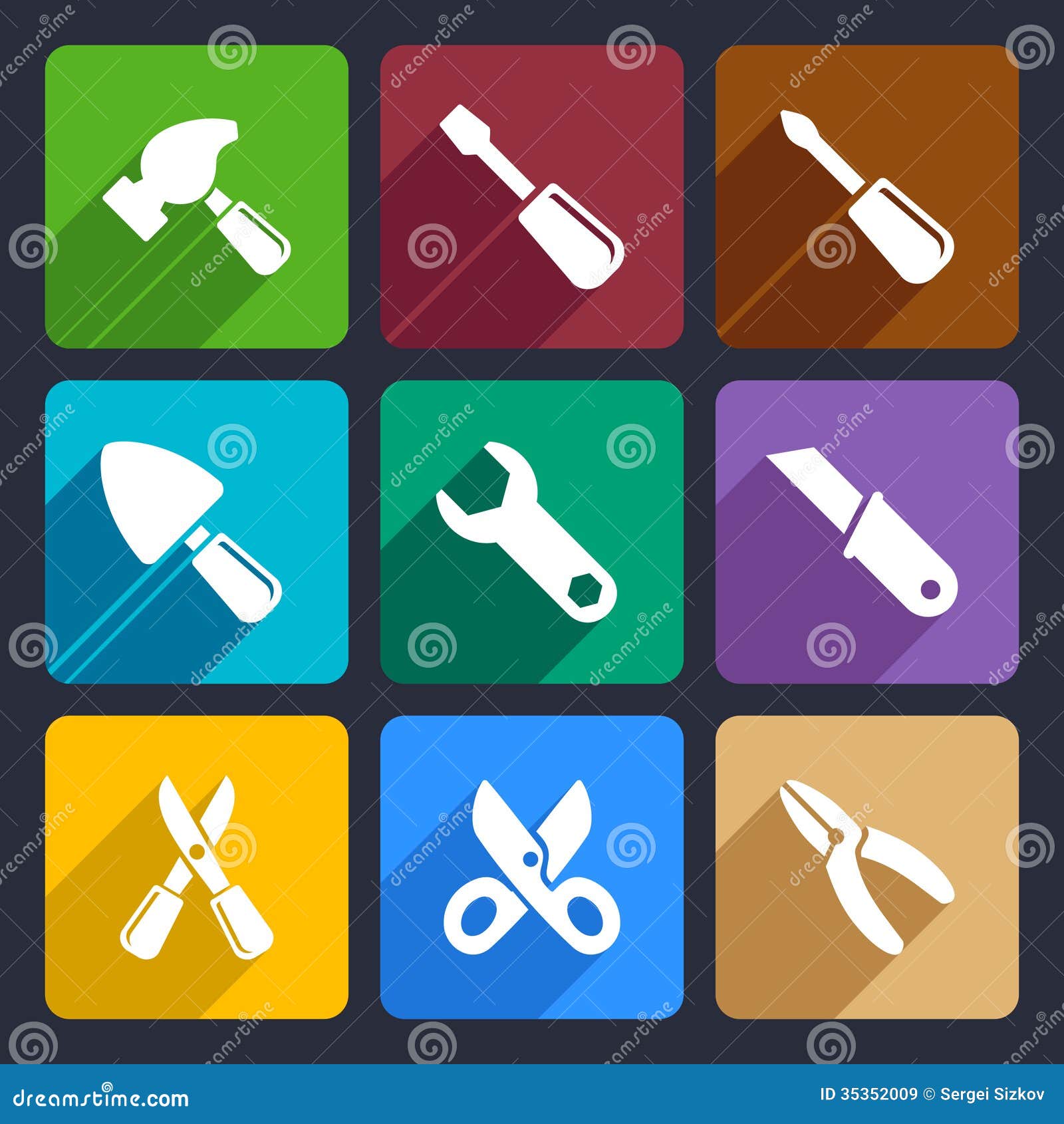 Working Tools Flat Icon Set 12 Stock Vector - Illustration of flat ...