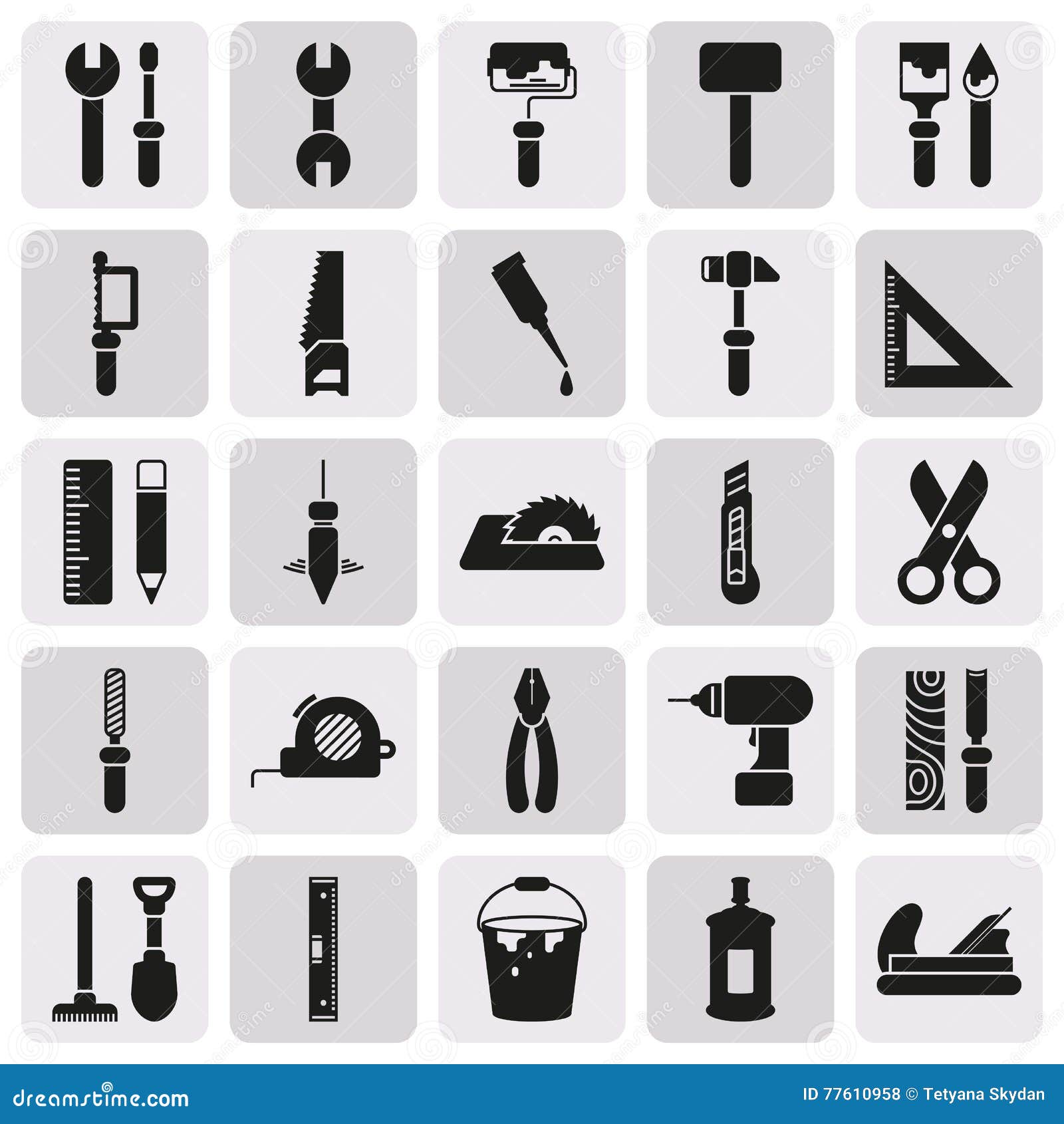 Working Tools Icon Set on Button Stock Illustration - Illustration of ...