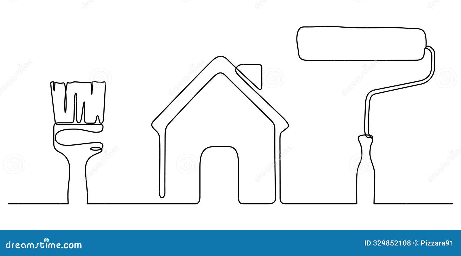 Working Tools Painter Craftsman Top View Continuous Line Stock Vector ...