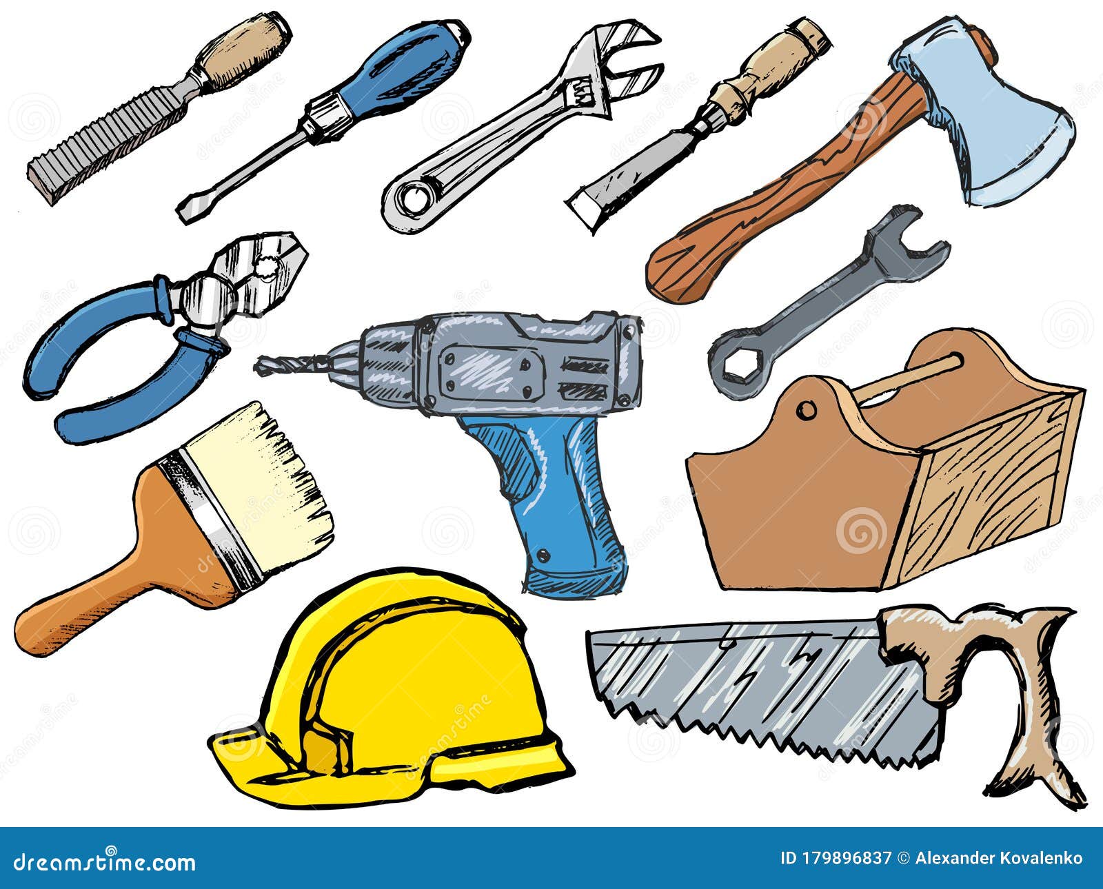 Working Tools. Set of , Sketch Stock Illustration - Illustration of ...