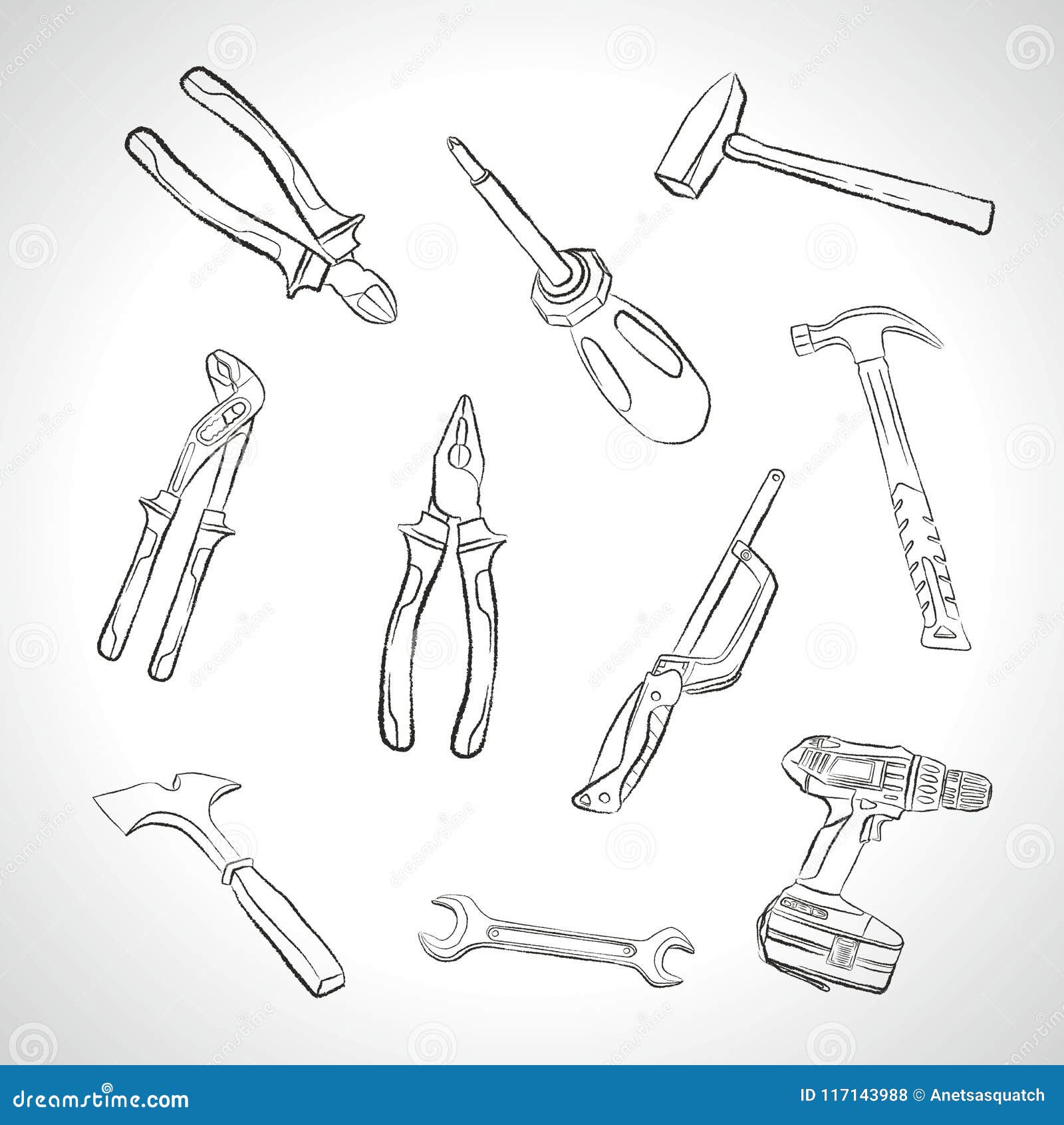 Work DIY Tools. Vector Manual Tools Repair Icons. Vector Set of Hand ...