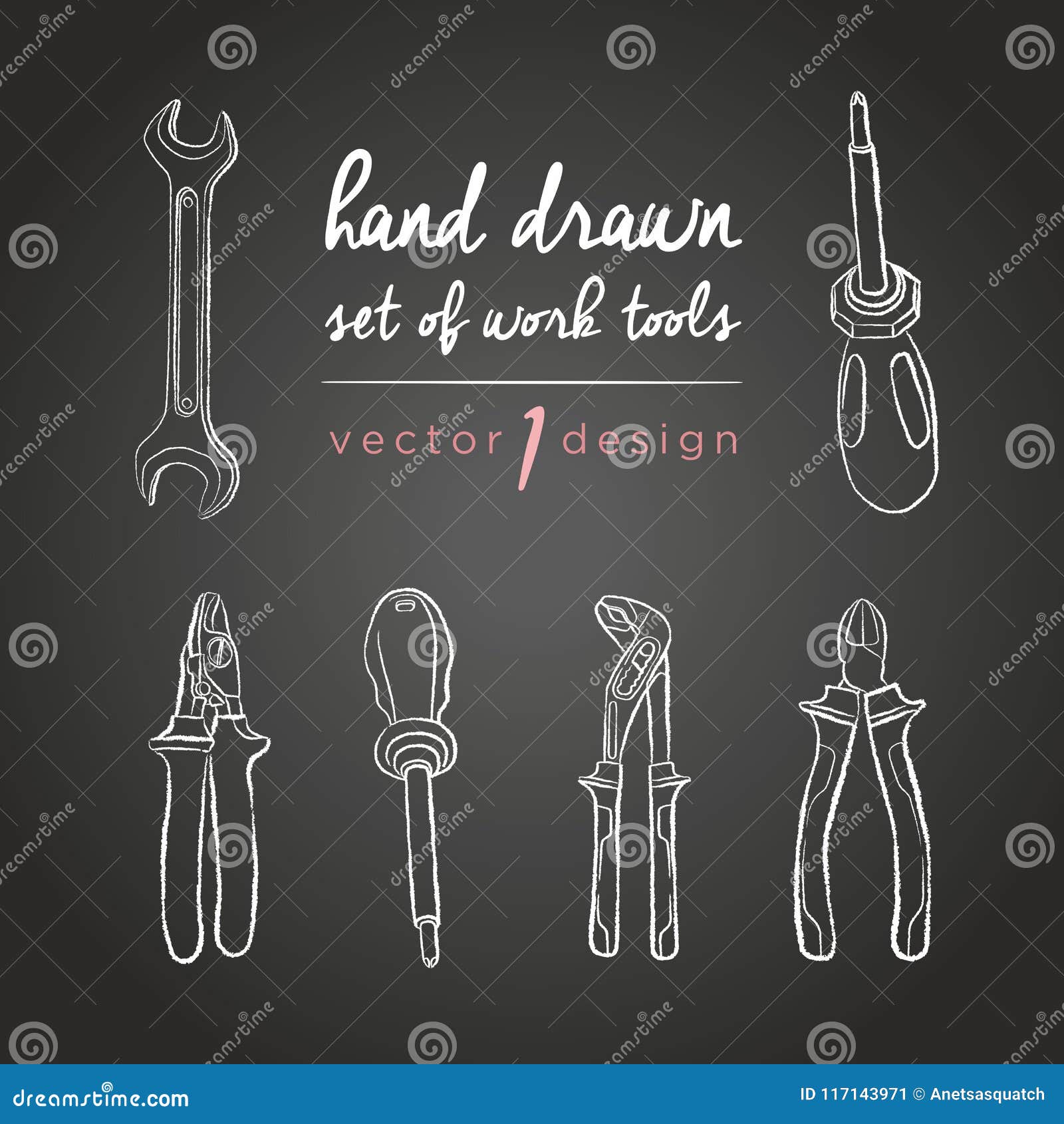 Working Tools. Tools Repair Icons For Work. Vector Set Of Hand-drawn ...