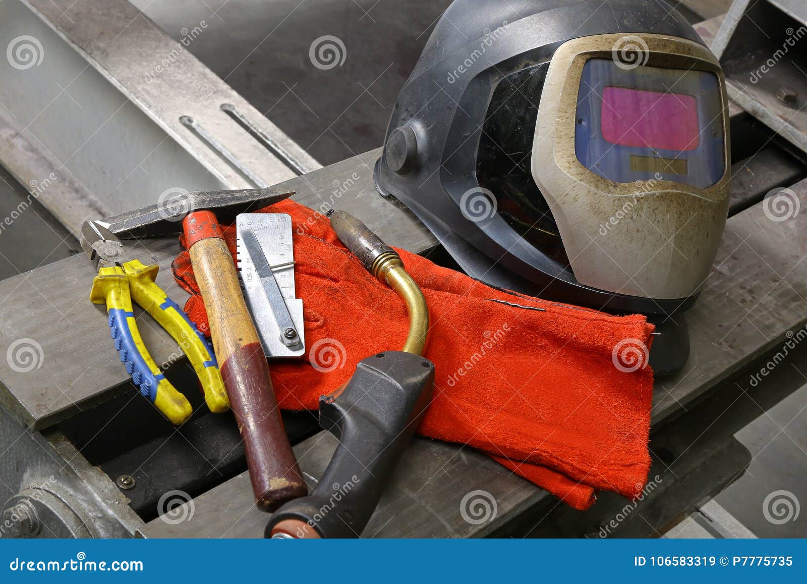 Working tools for welding. stock image. Image of hammer - 106583319