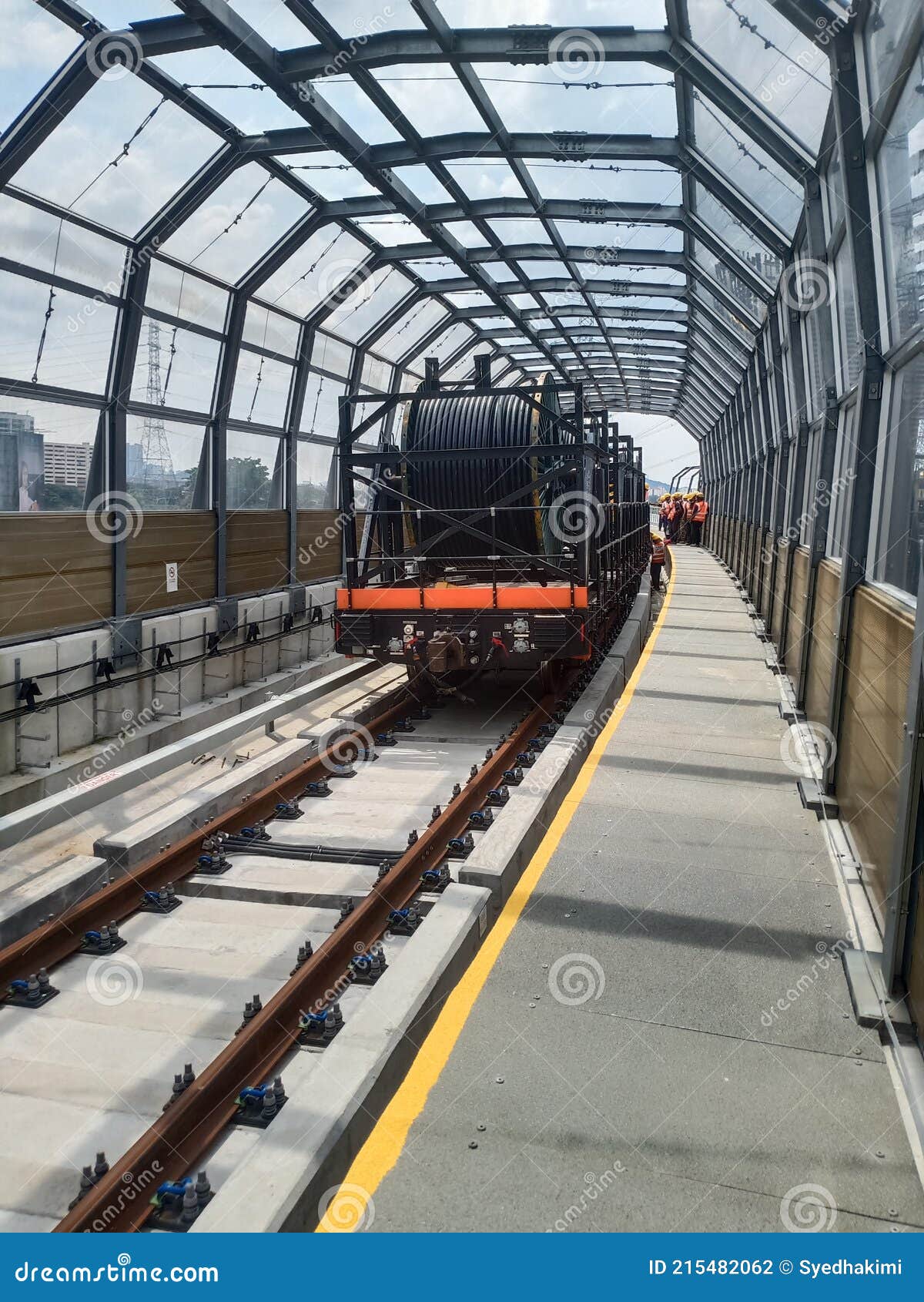 Working Train on Track with Cables Load Editorial Photography - Image ...