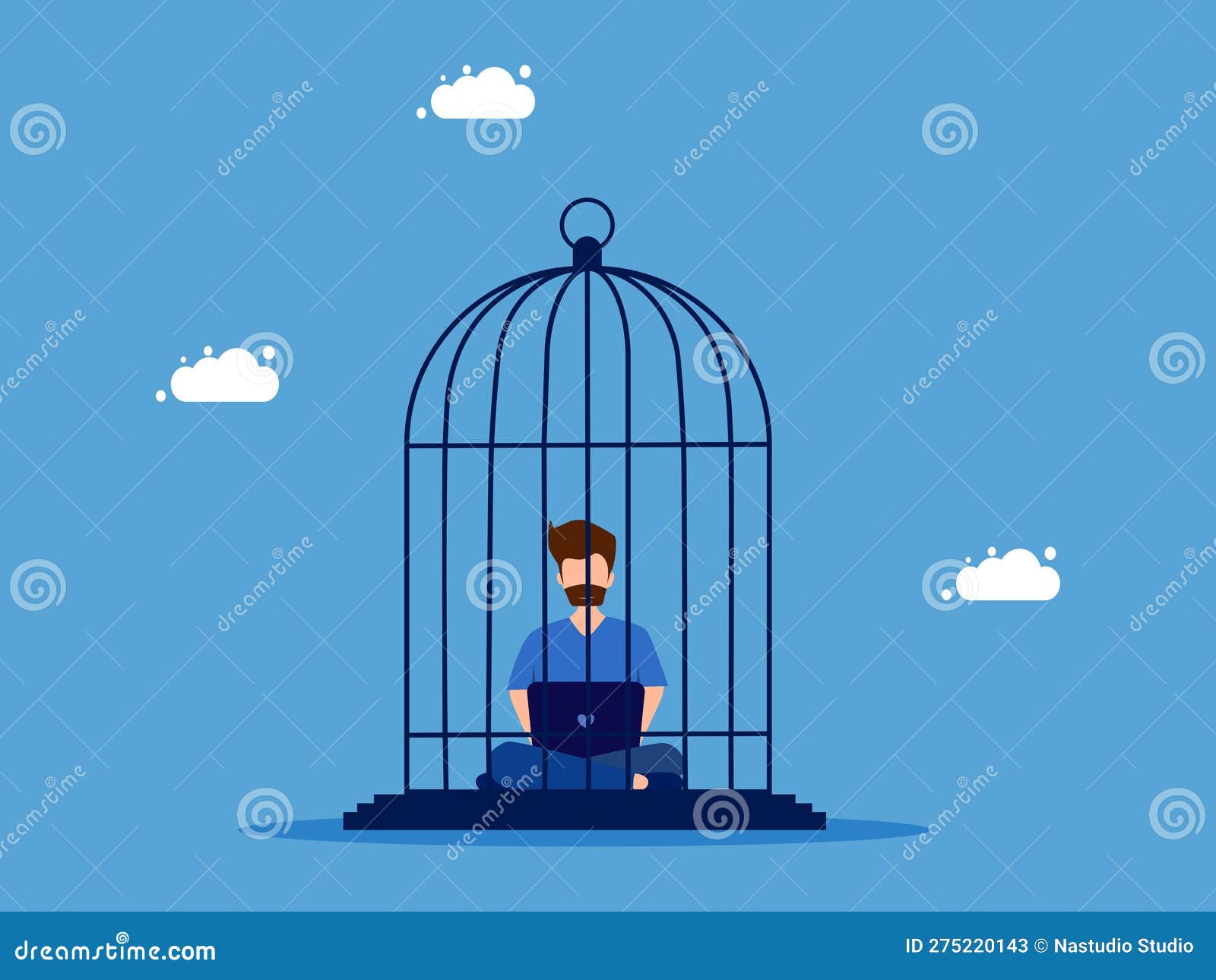 Working Traps or Working until the Lack of Freedom. Man Working on ...