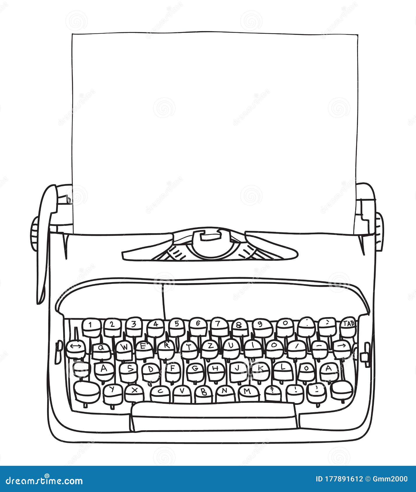 Working Typewriter with Paper Hand Drawn Vector Cute Art Illustration ...