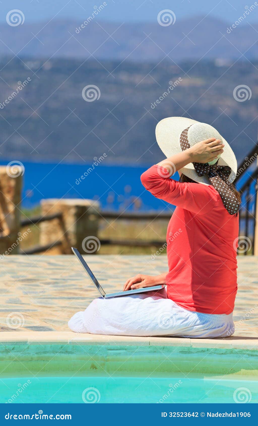 Working on vacation stock photo. Image of enjoy, female - 32523642