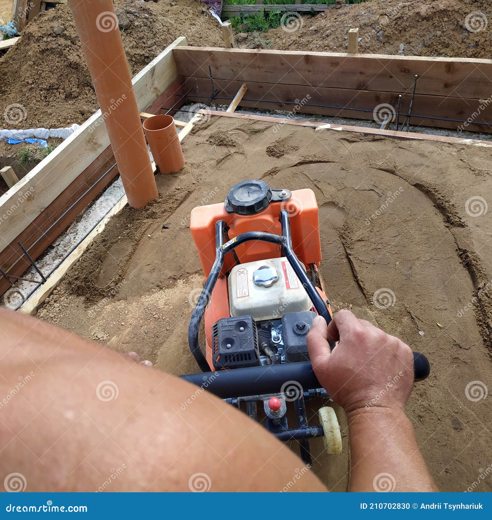 Working with a Vibrating Machine and Equipment, Soil Compaction with a ...
