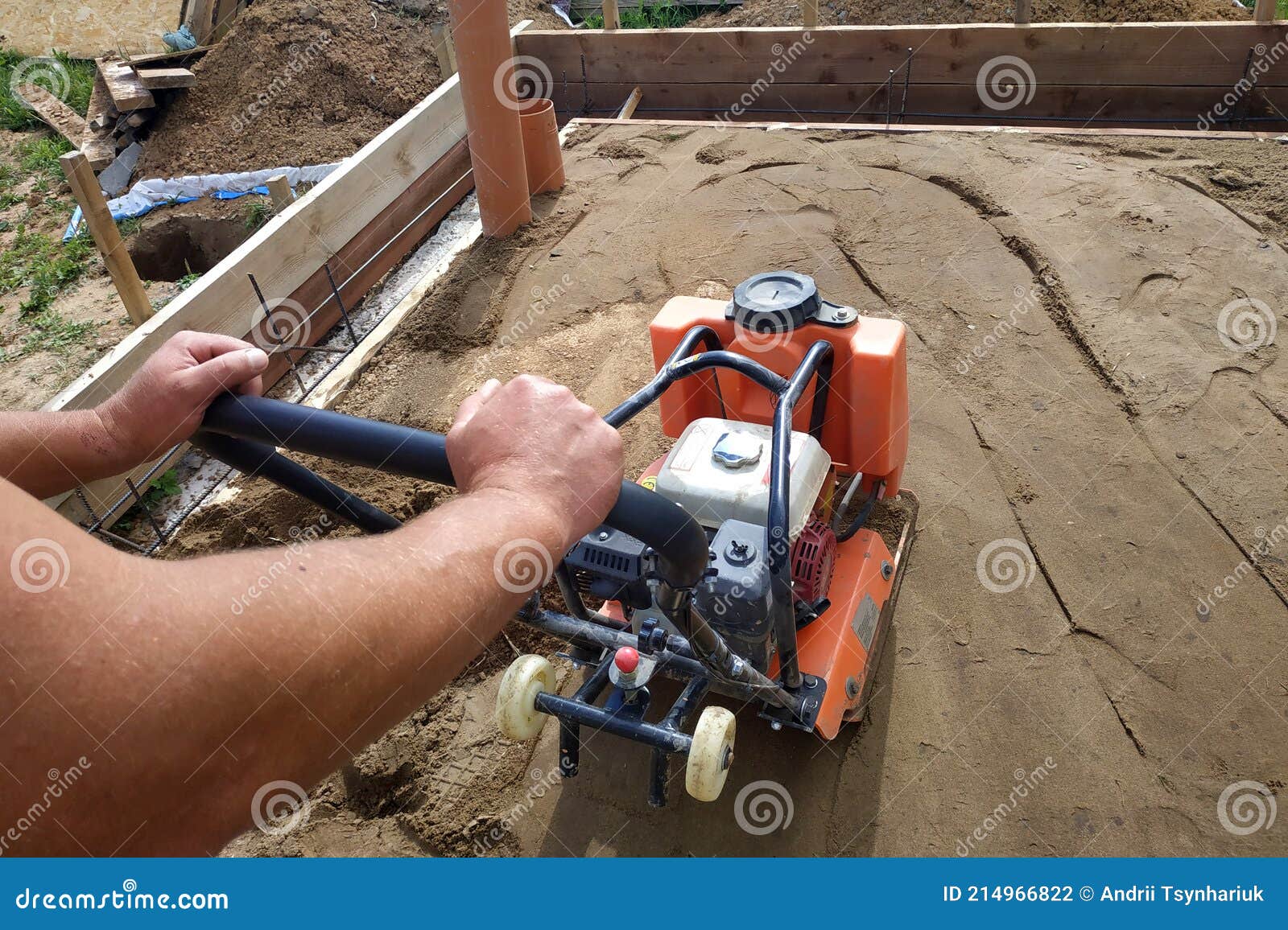 Working with a Vibrating Machine and Equipment, Soil Compaction with a ...