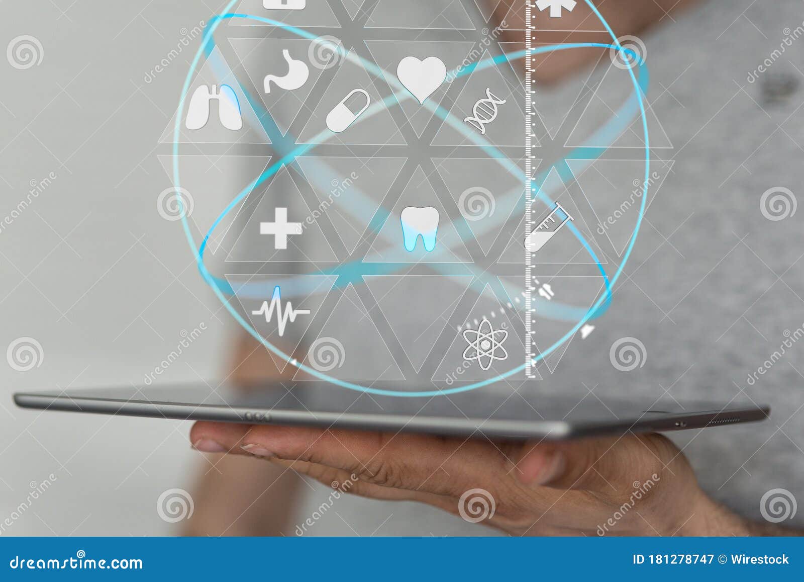A Working on a Virtual Screen. Medical Technology Concept Stock Image ...