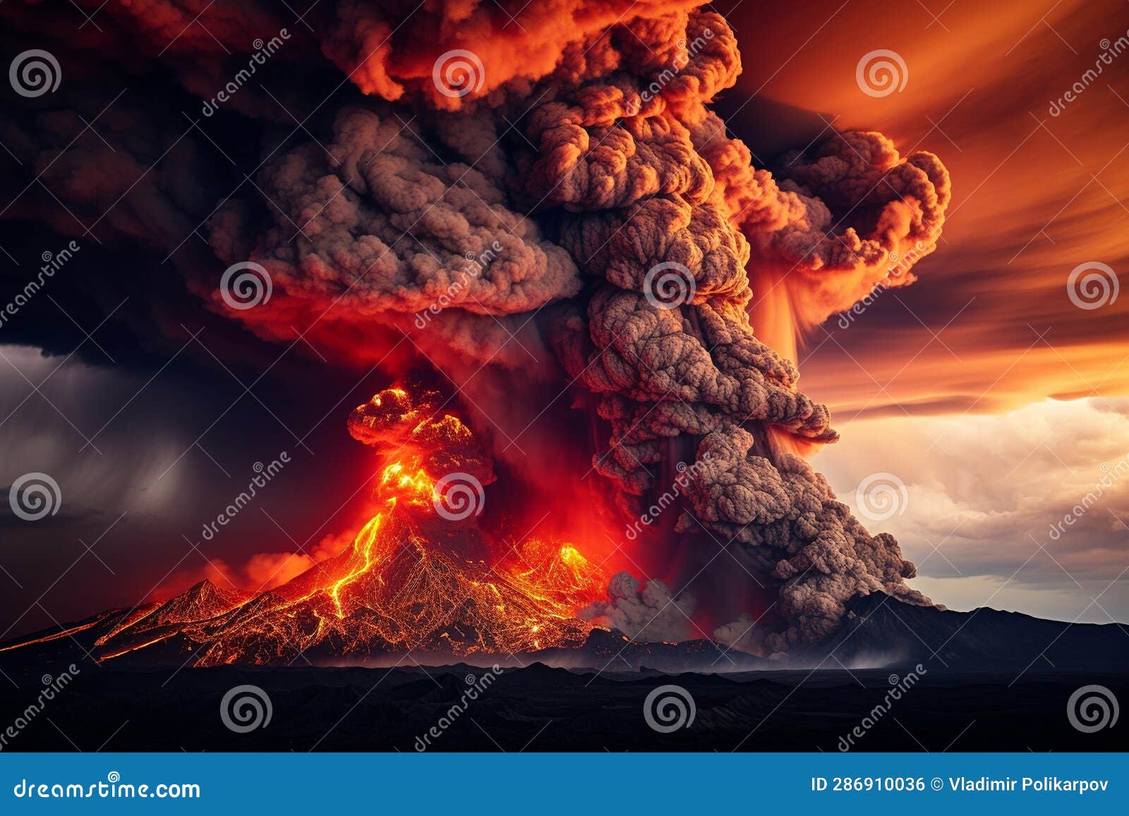 A Working Volcano with Clouds Stock Illustration - Illustration of ...