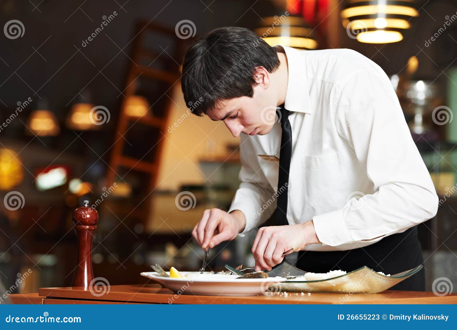 Working Waiter in Uniform at Restaurant Stock Image - Image of meal ...