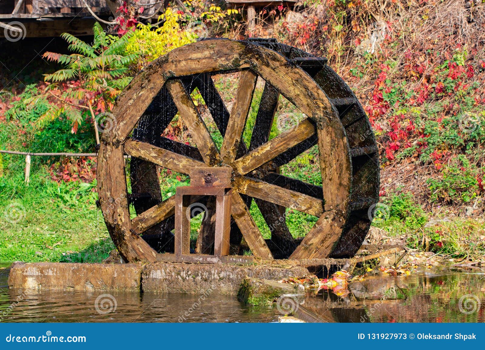 Working Watermill Wheel with Falling Water in the Village Stock Image ...