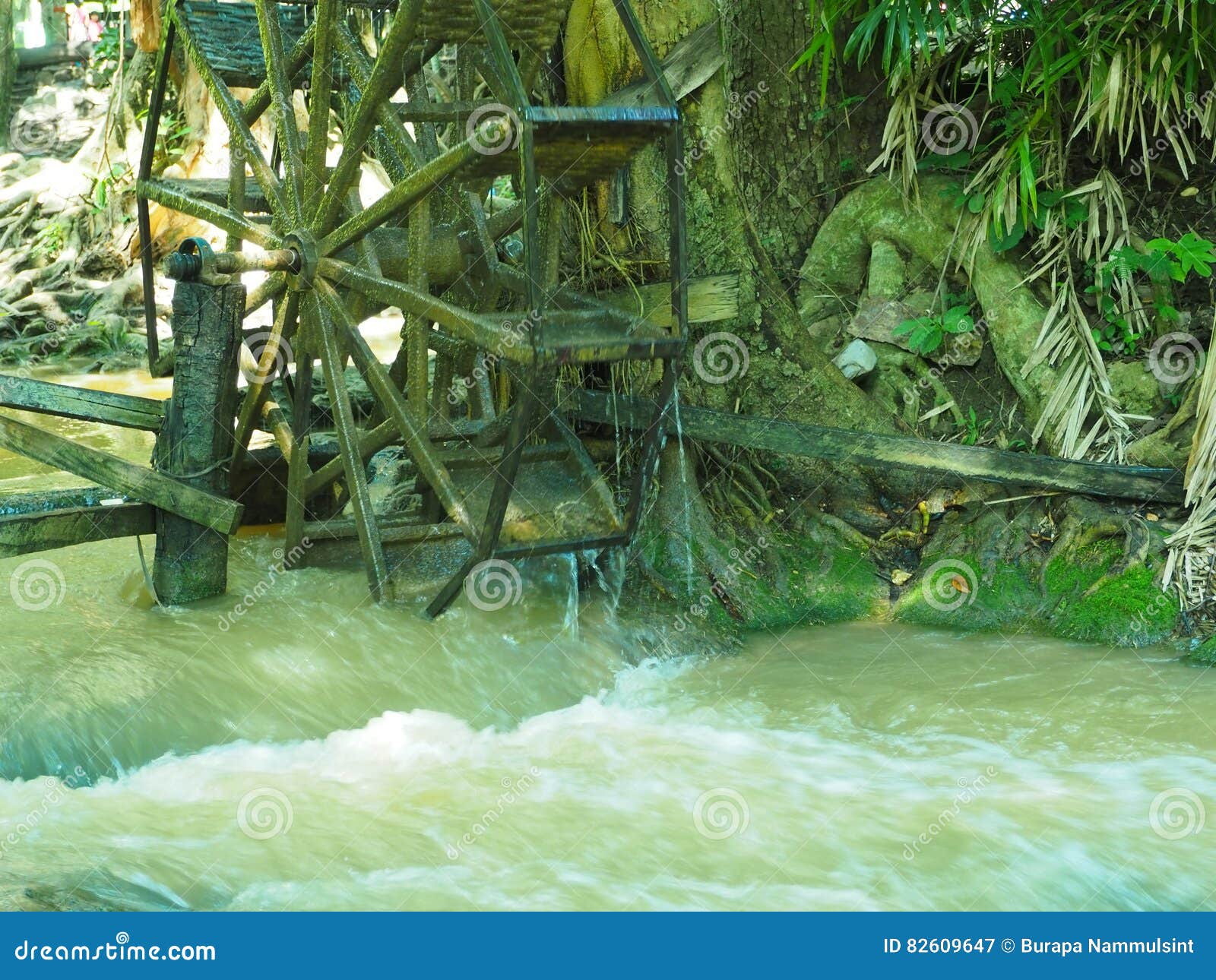 Working Watermill Wheel in Stream. Stock Image - Image of tropical ...