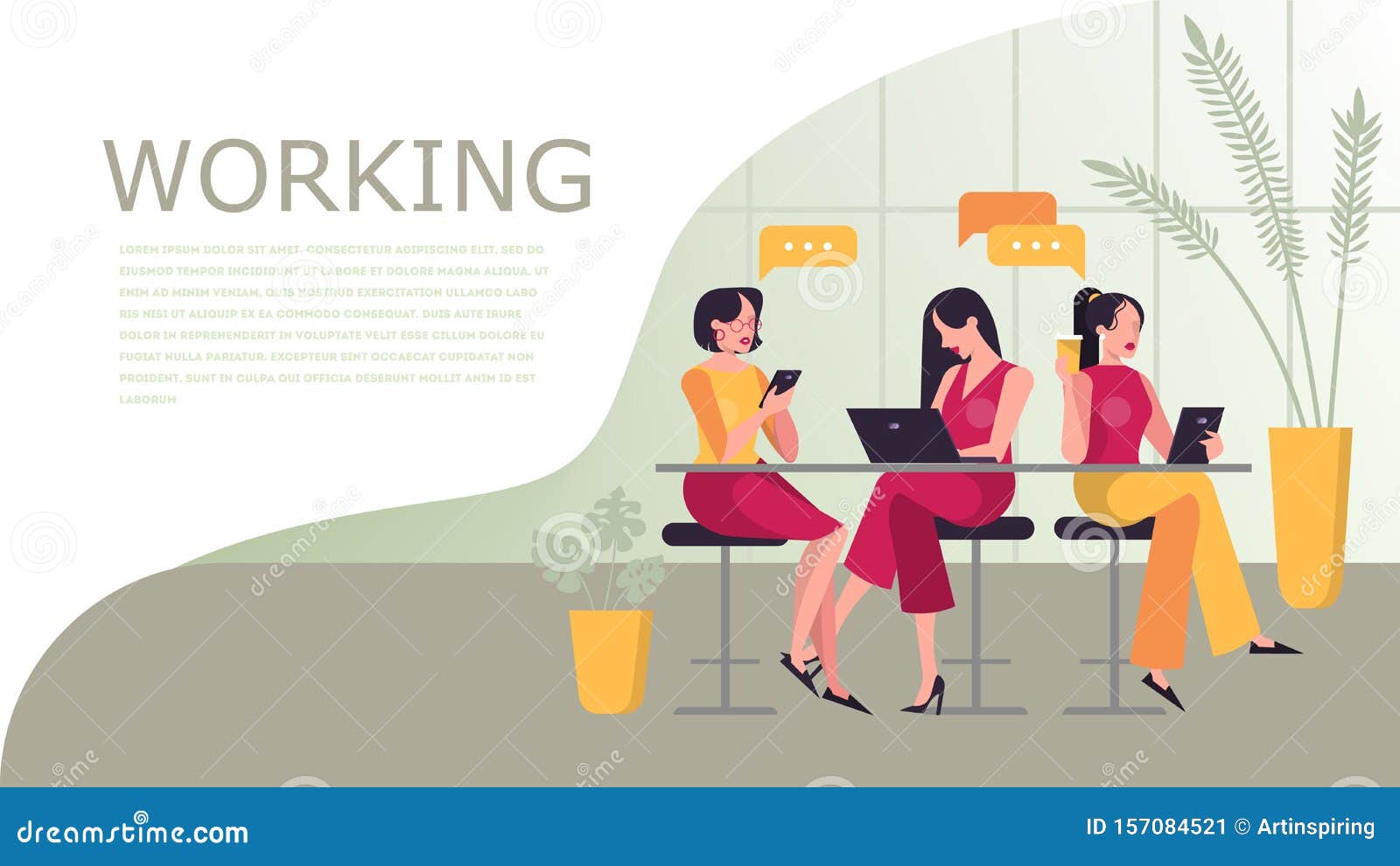 Working Web Banner Concept. People Working at the Desk Stock Vector ...