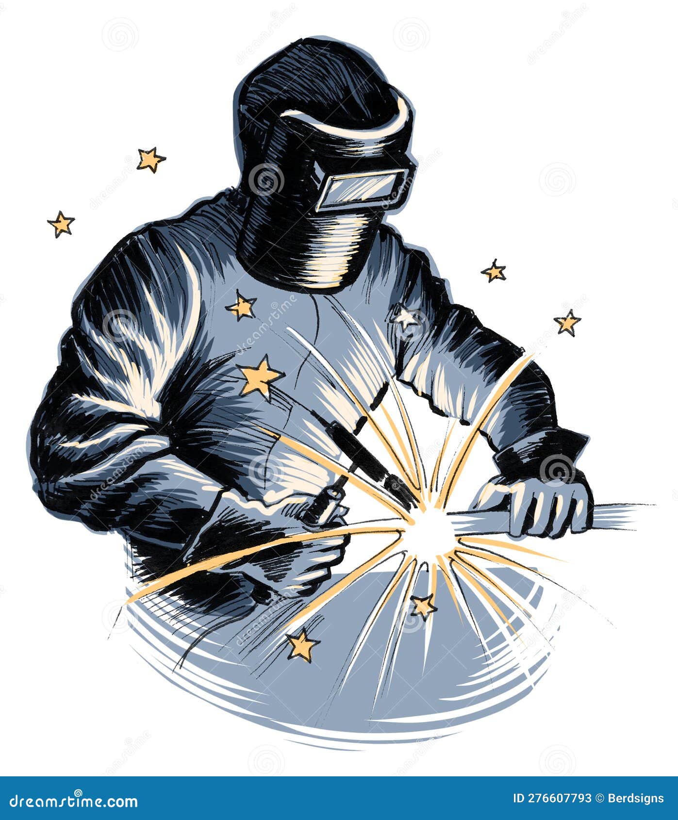 Working welder stock illustration. Illustration of comics - 276607793