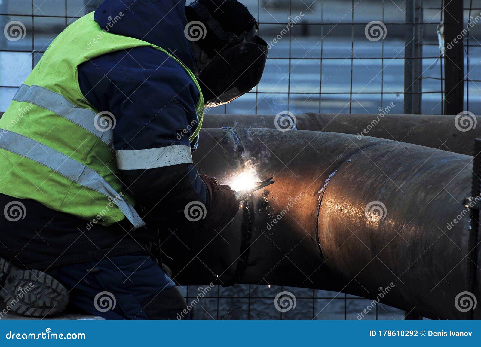 Working Welder Welds Water Pipes Stock Photo - Image of manufacturing ...
