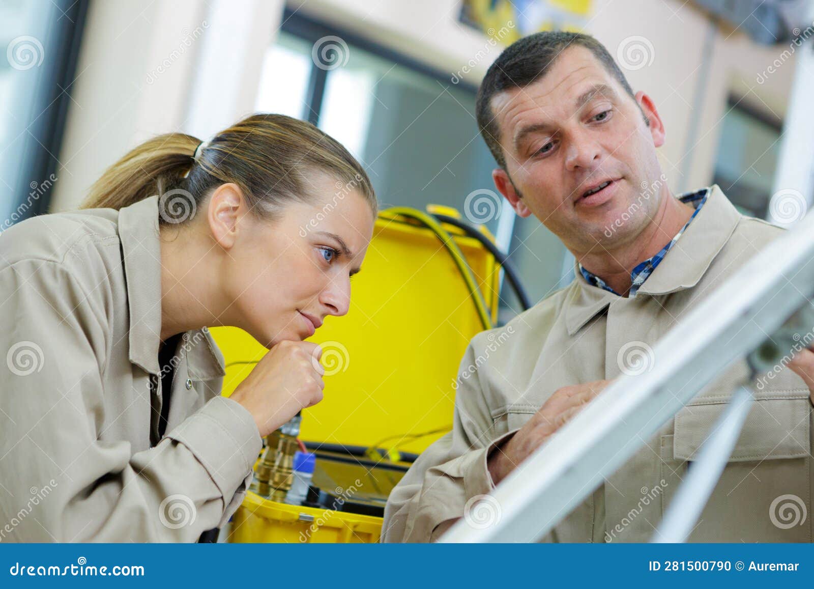 Working in Window Frame in Factory Stock Photo - Image of engagement ...