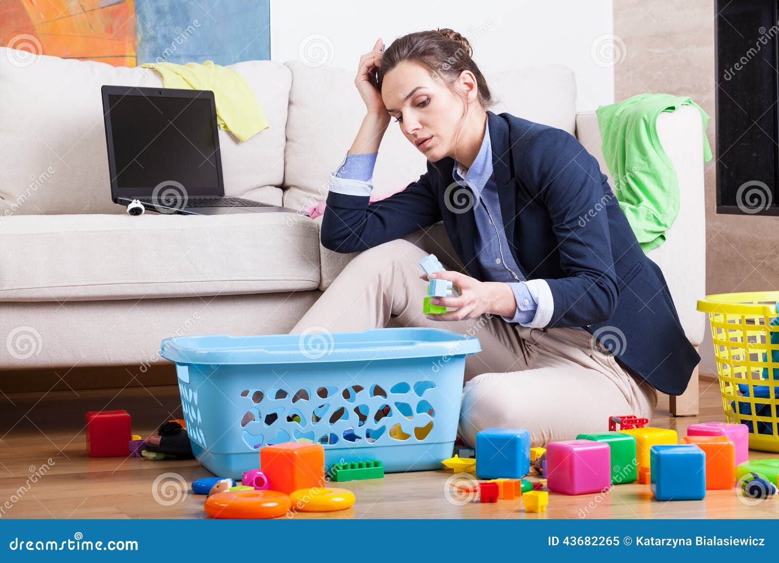 Working Woman after Long Day Stock Image - Image of laptop, child: 43682265