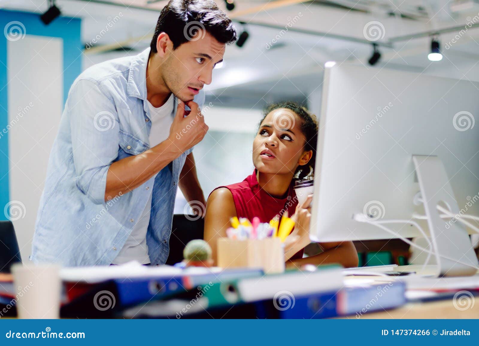 Working Woman and Man Sharing Idea about Their Work in Co Working Place ...