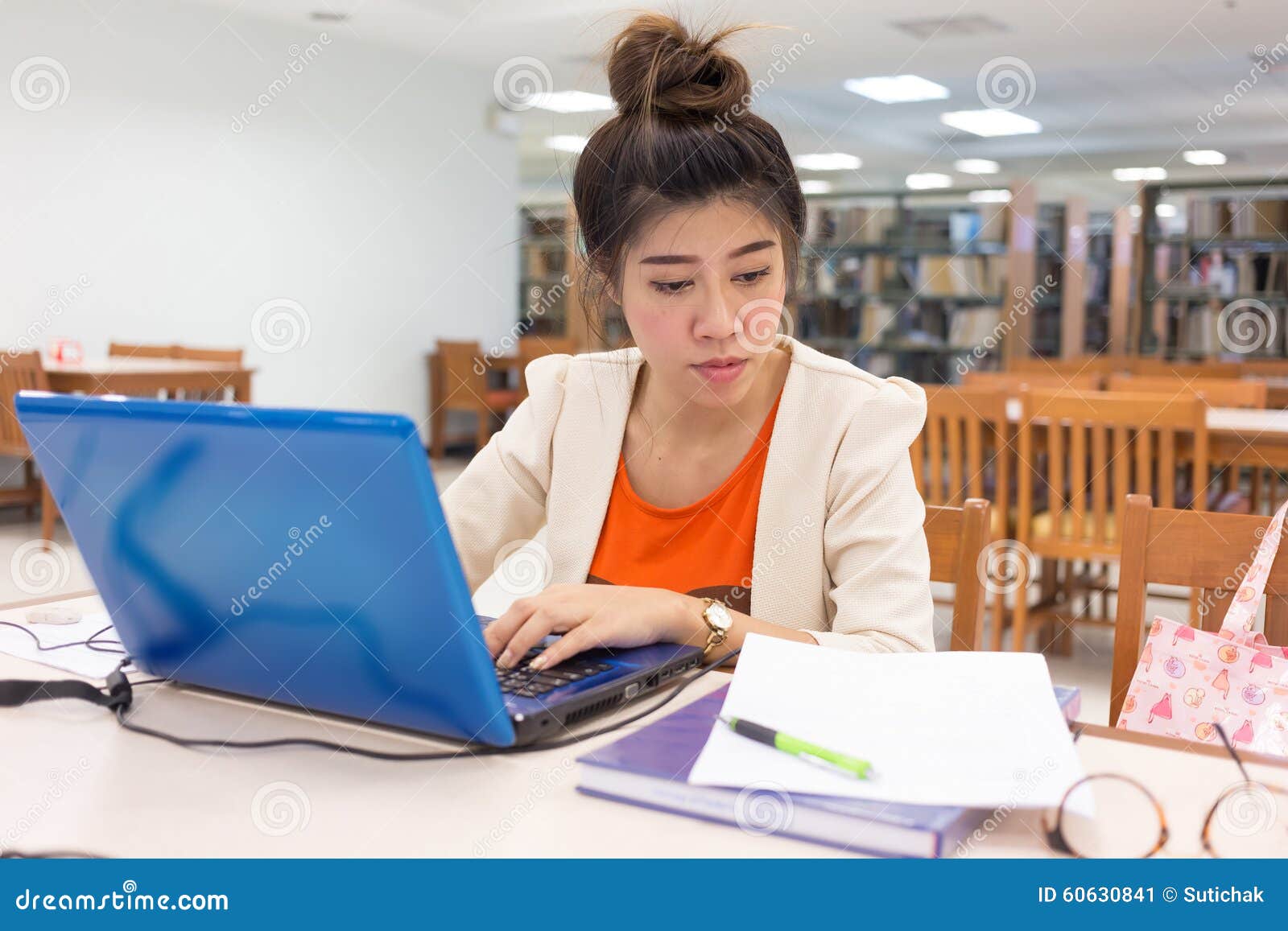 Working Woman Typing a Keyboard Laptop Stock Image - Image of learning ...