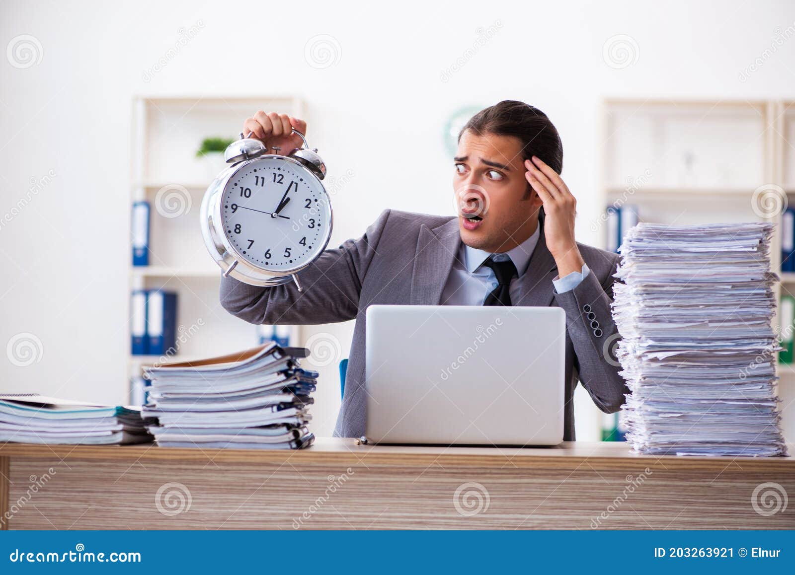 Workload Male Employee in Time Management Concept Stock Image - Image ...