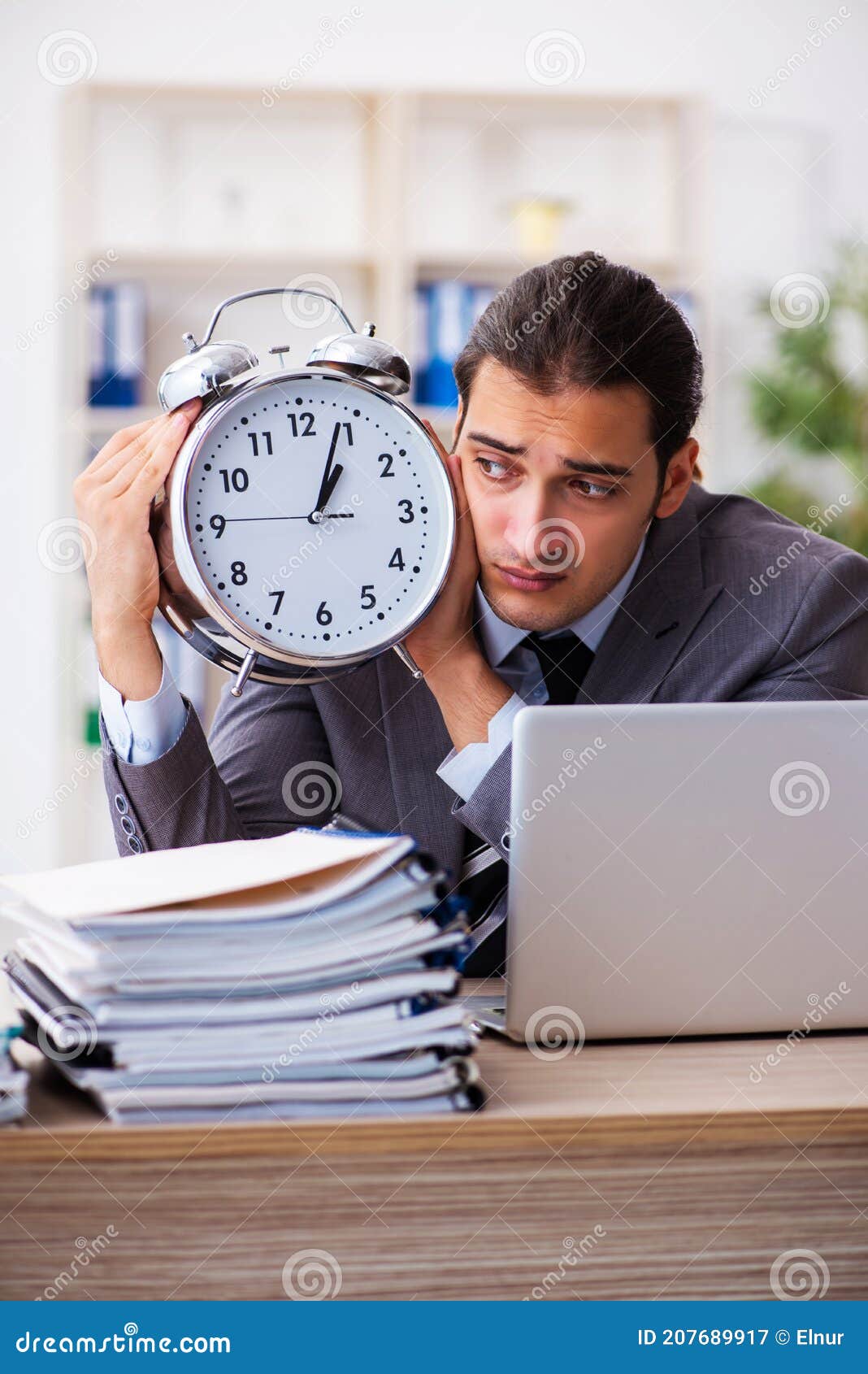Workload Male Employee in Time Management Concept Stock Image - Image ...