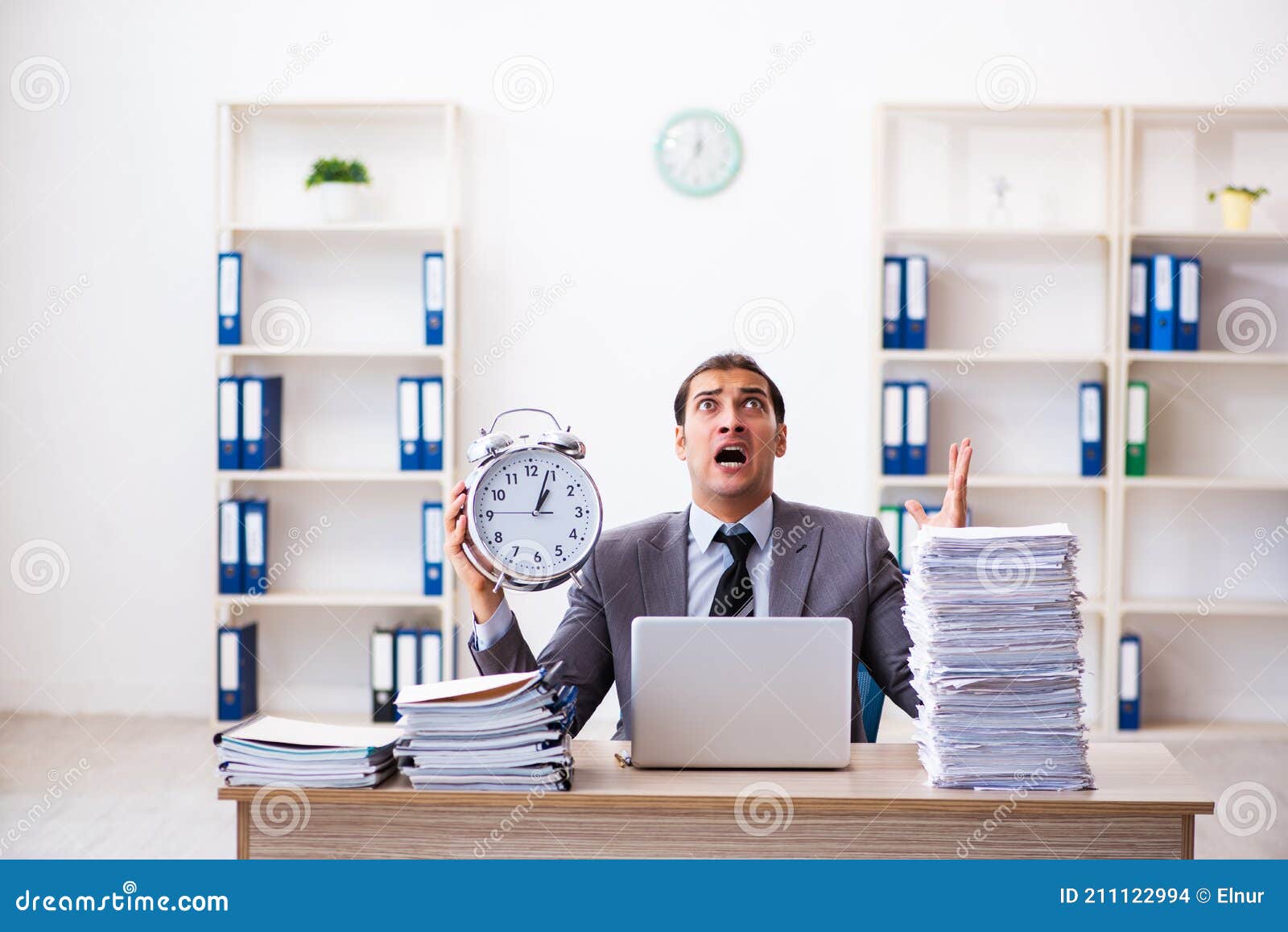 Workload Male Employee in Time Management Concept Stock Photo - Image ...