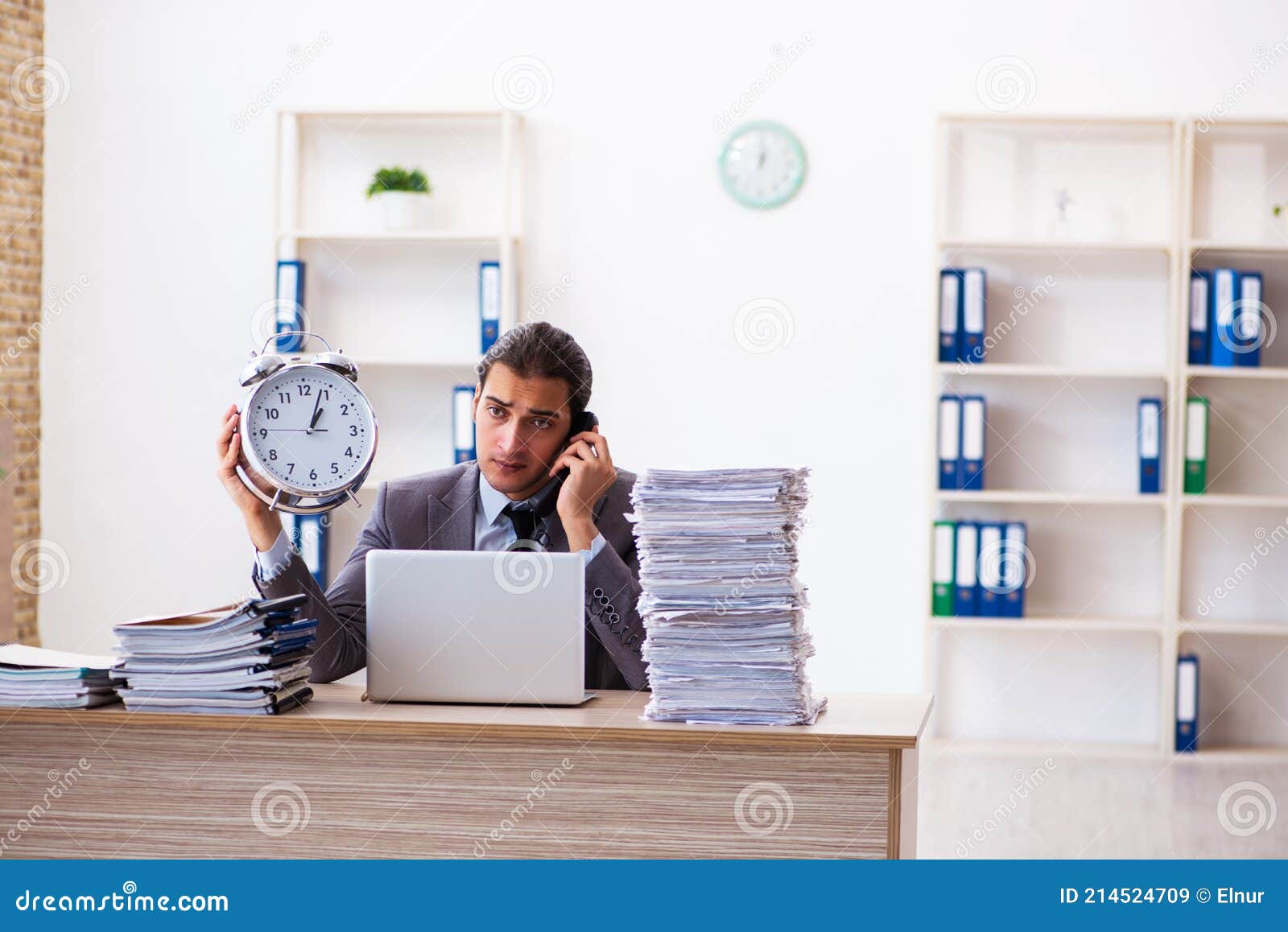 Workload Male Employee in Time Management Concept Stock Image - Image ...