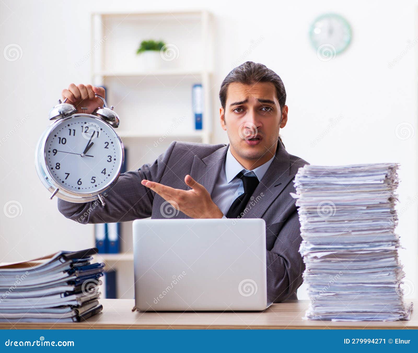 Workload Male Employee in Time Management Concept Stock Image - Image ...