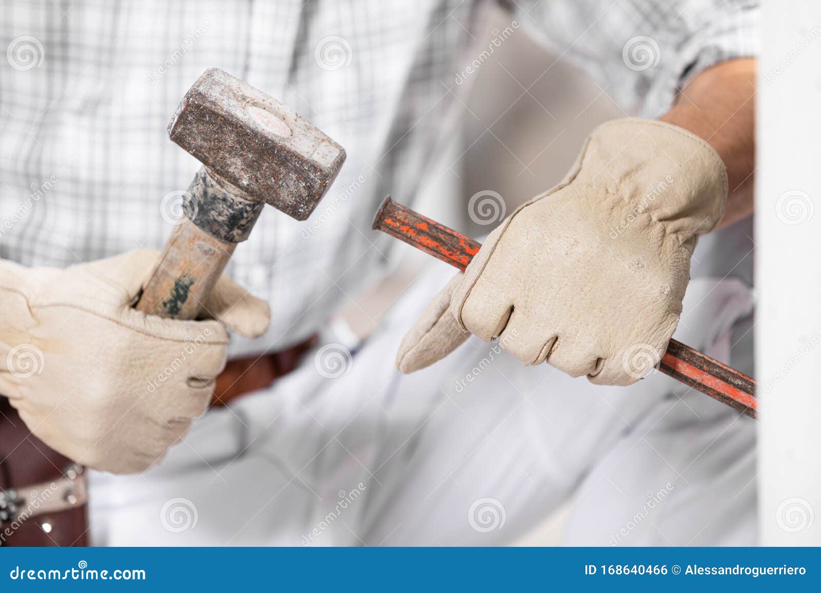 Workman or Builder Using a Mallet and Chisel Stock Photo - Image of ...