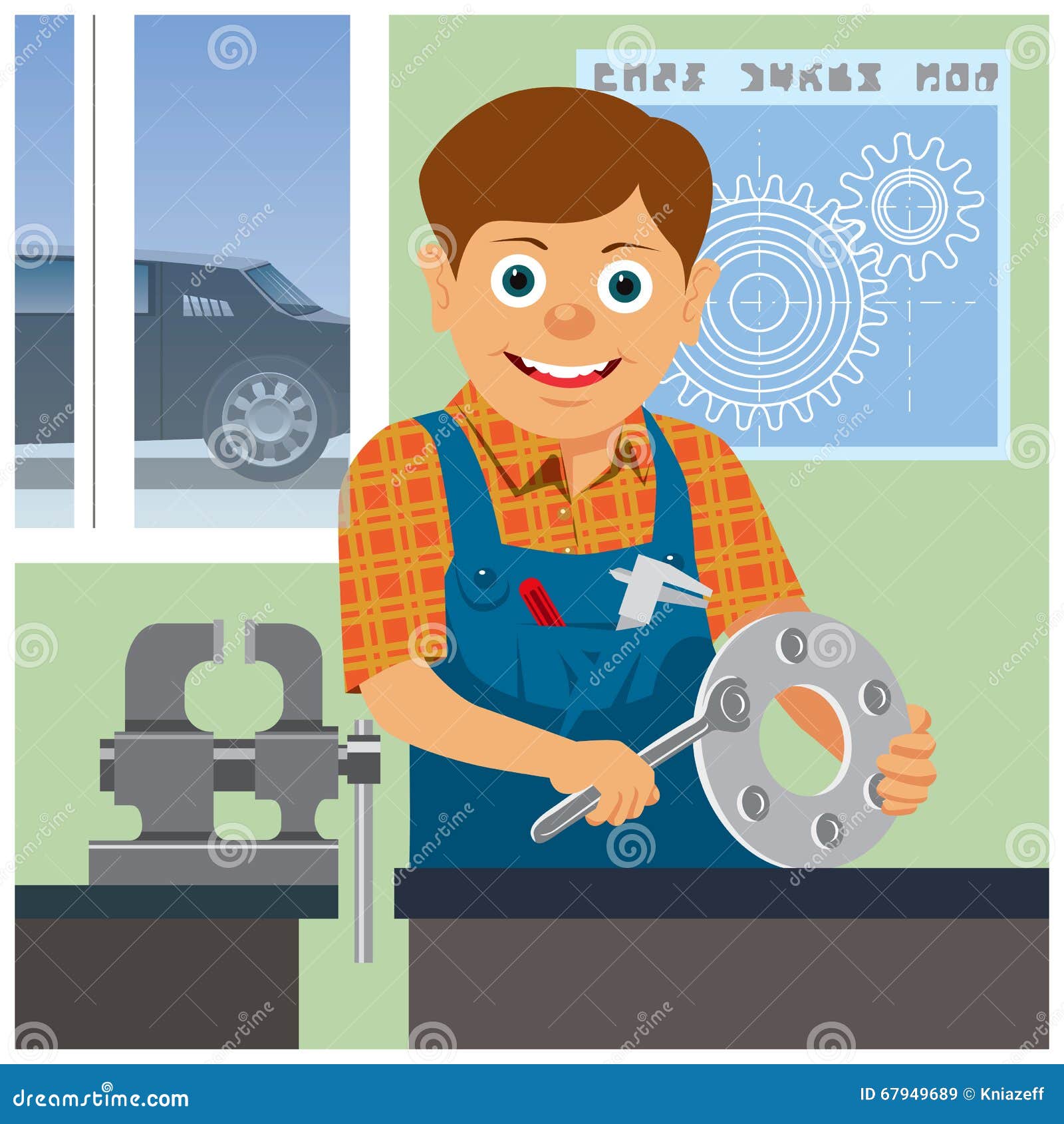 Workman of a Car Service Station at Work Stock Vector - Illustration of ...