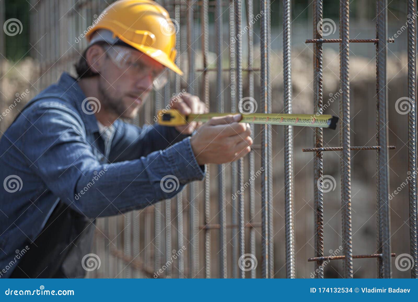 Worker Checks the Construction Parameters of Foundation Stock Photo ...