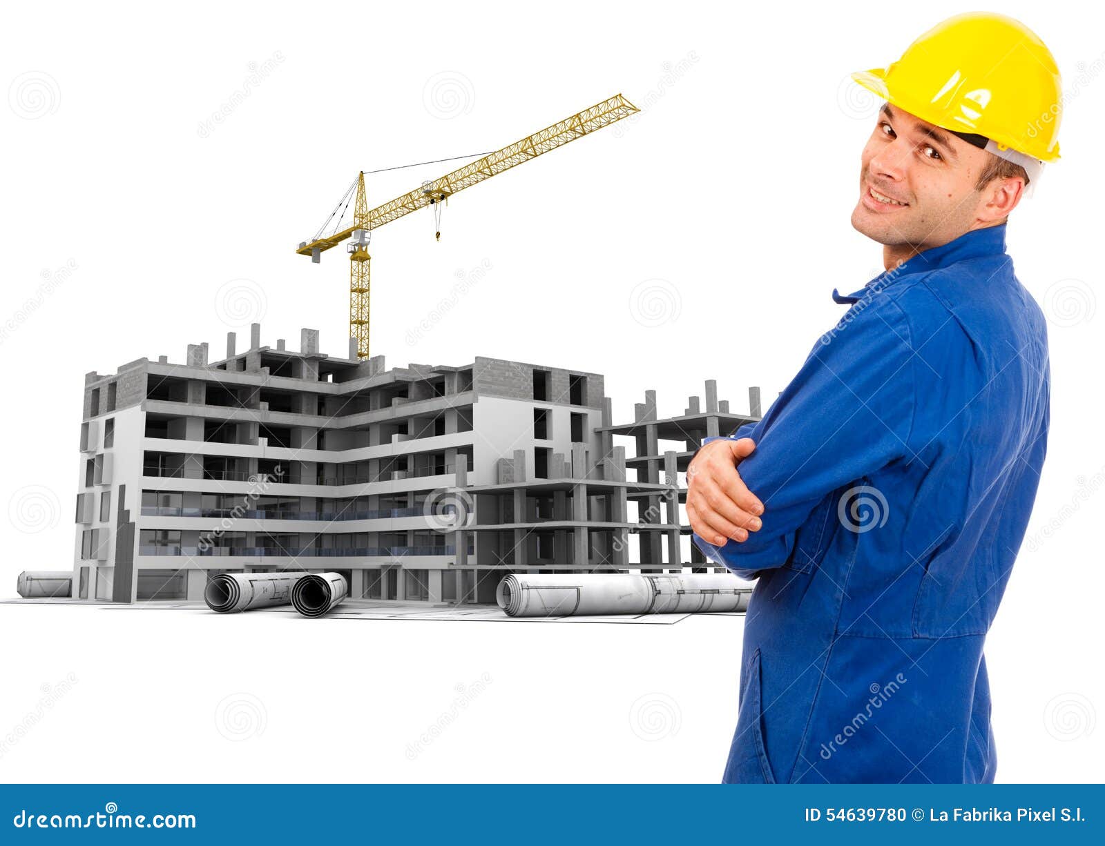 Workman in Construction Site Stock Photo - Image of male, hardhat: 54639780