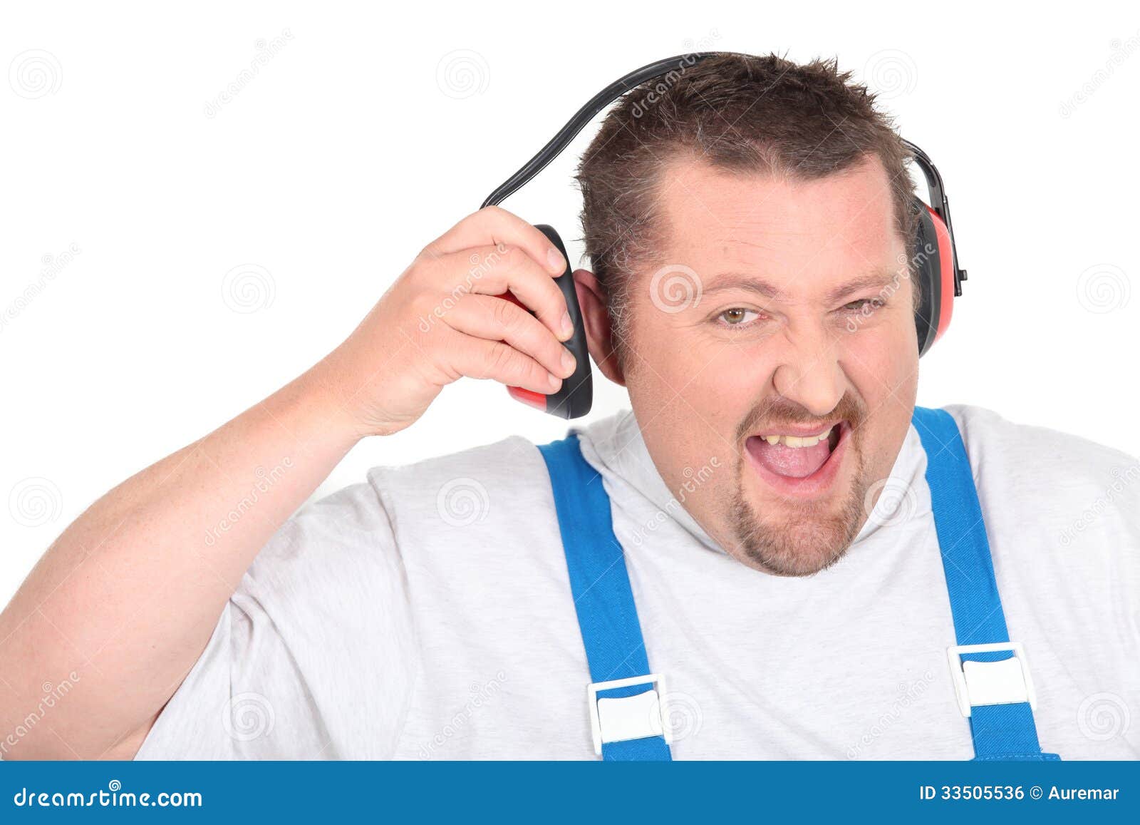 Workman disturbed by noise stock photo. Image of communicate - 33505536