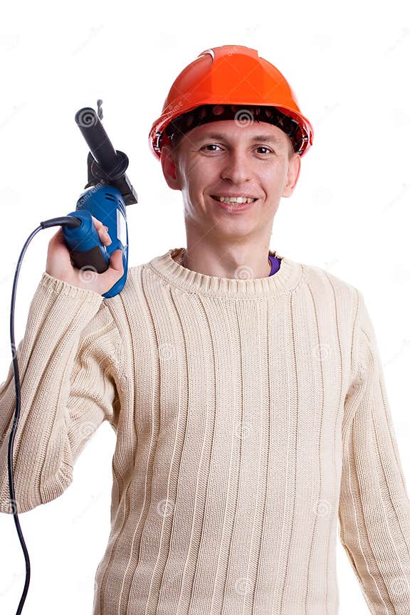 Workman with drill stock image. Image of pullover, employee - 23436817