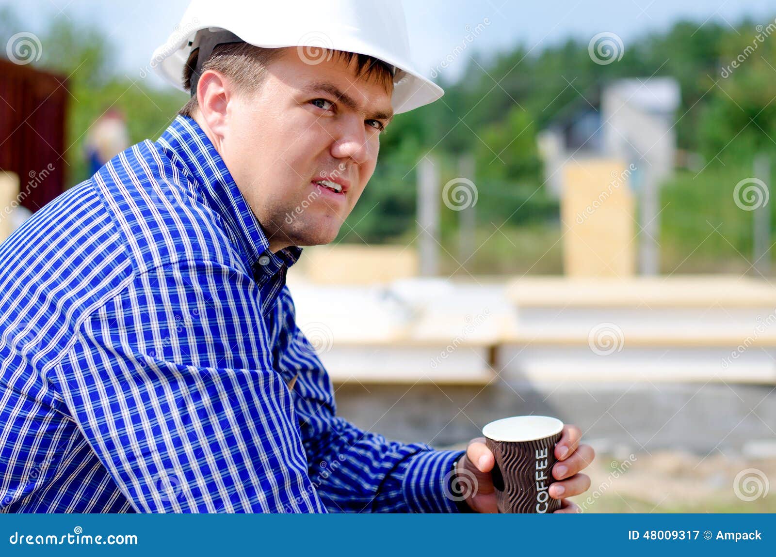 Workman Drinking Coffee in His Hardhat Stock Image - Image of beverage ...