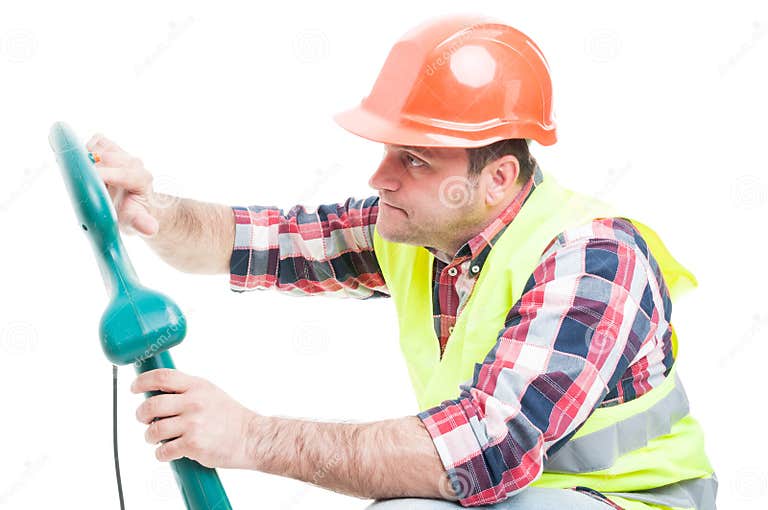 Workman Fixing the Grass Trimming Machine Stock Photo - Image of ...