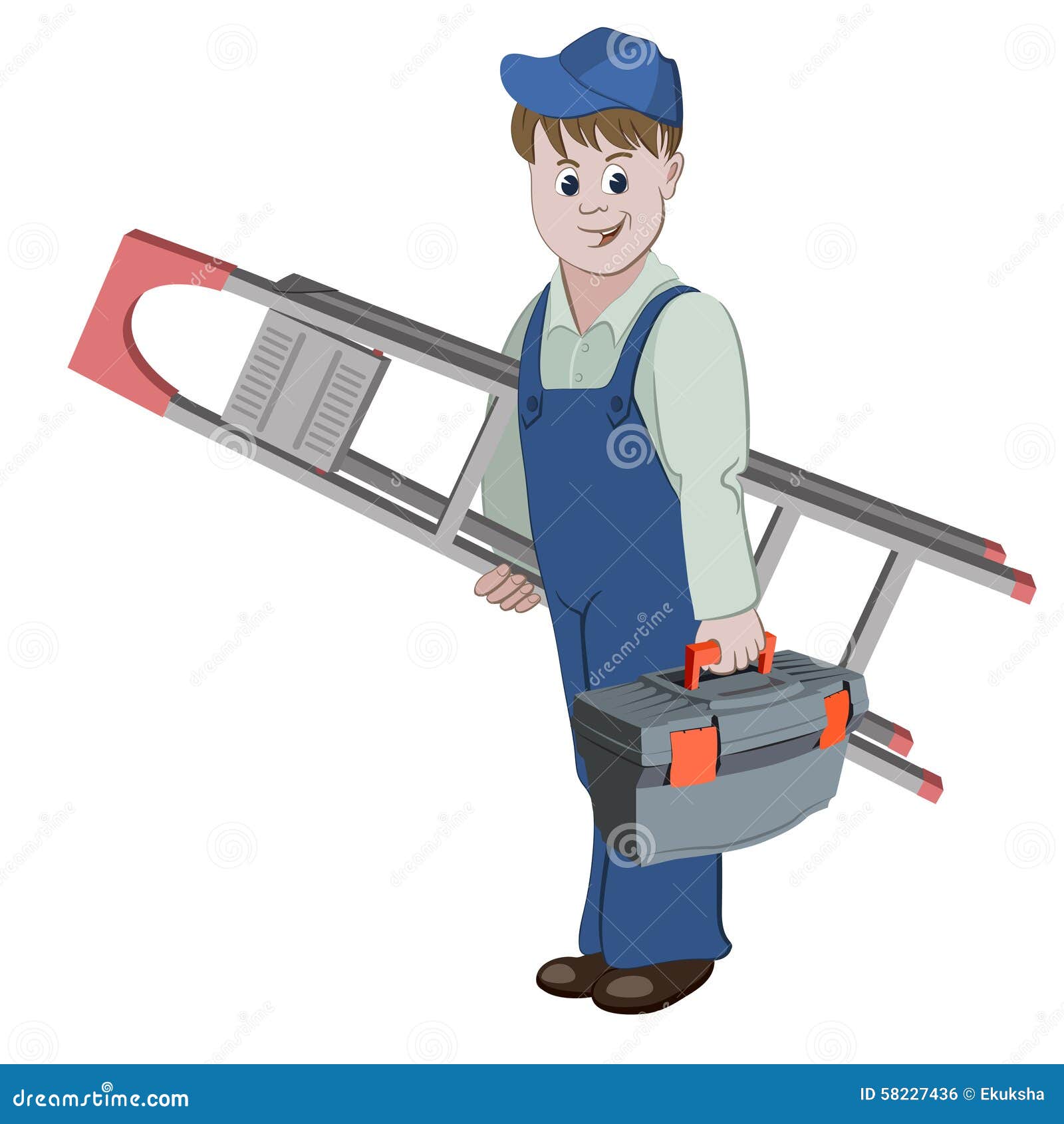 The Workman or Handyman Standing with Ladder and a Toolbox Stock Vector ...