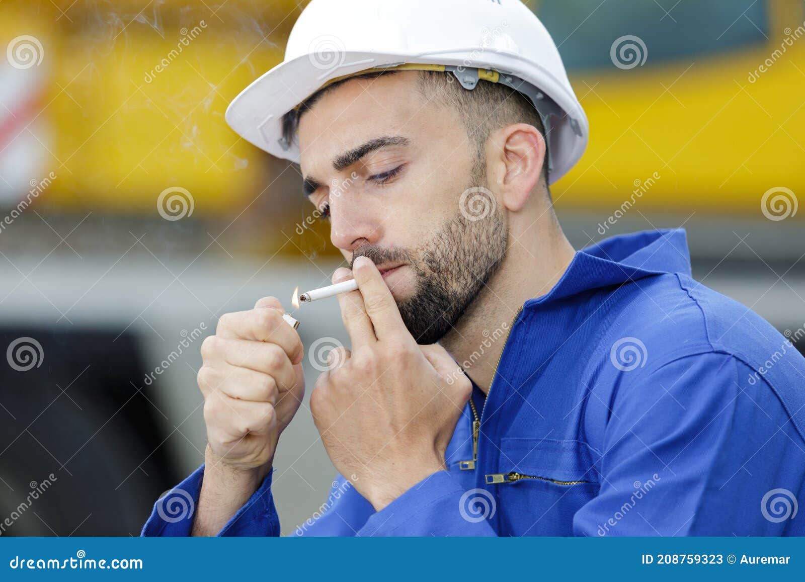Workman Having Break and Smoking Cigarette Stock Image - Image of site ...