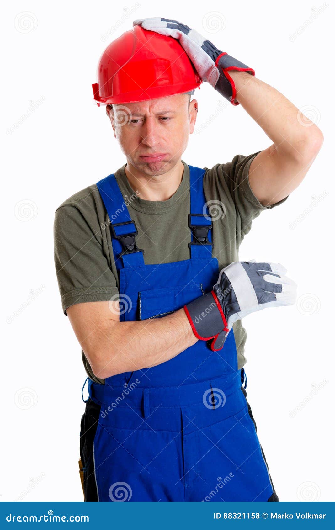Workman with Helmet Thinking Stock Photo - Image of hard, build: 88321158