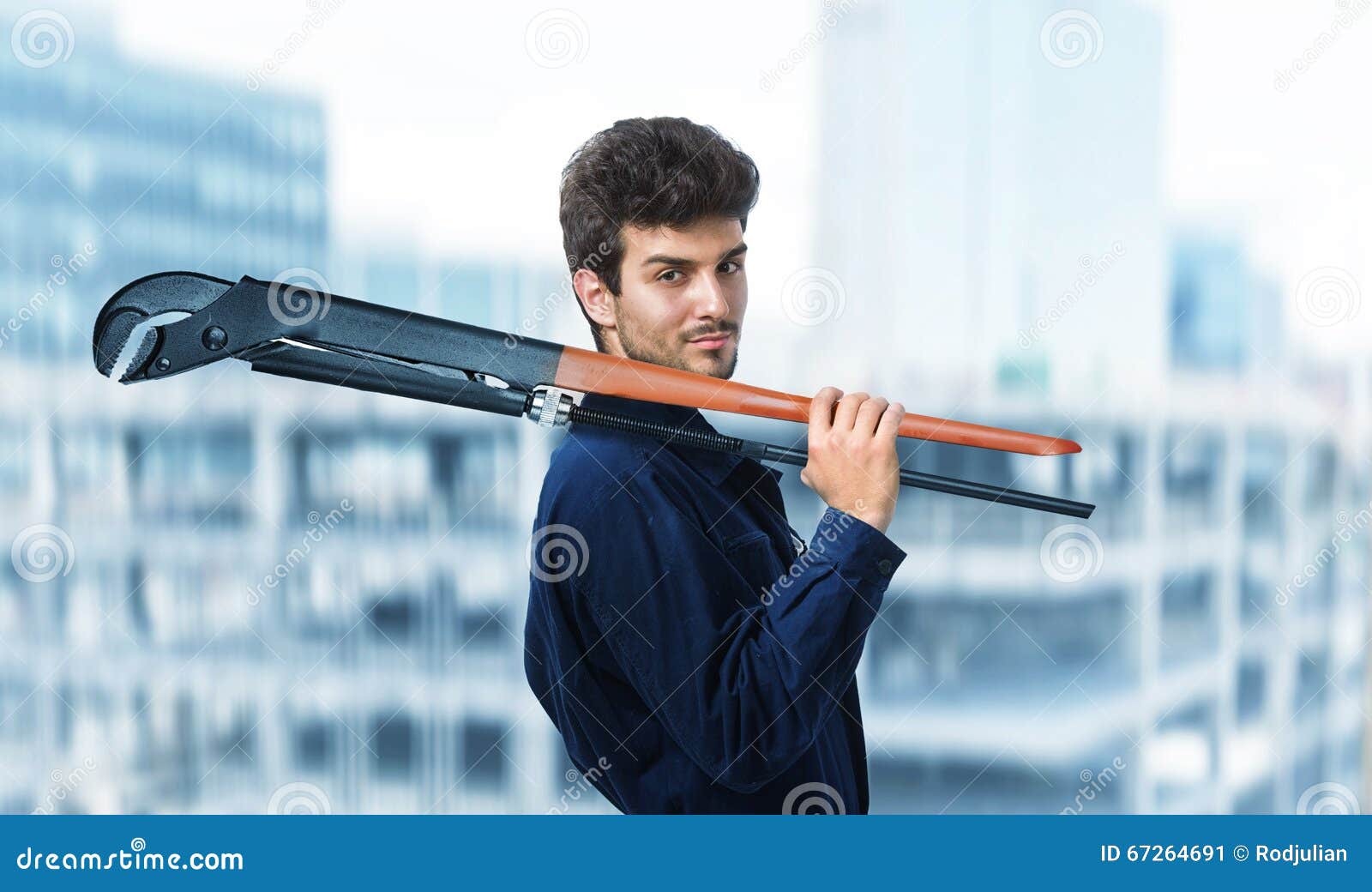 Workman with a Huge Adjustable Spanner Stock Image - Image of municipal ...