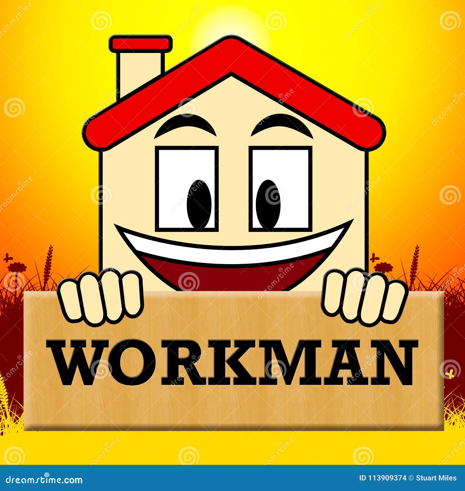 Workman Laborer Shows Building Worker 3d Illustration Stock ...