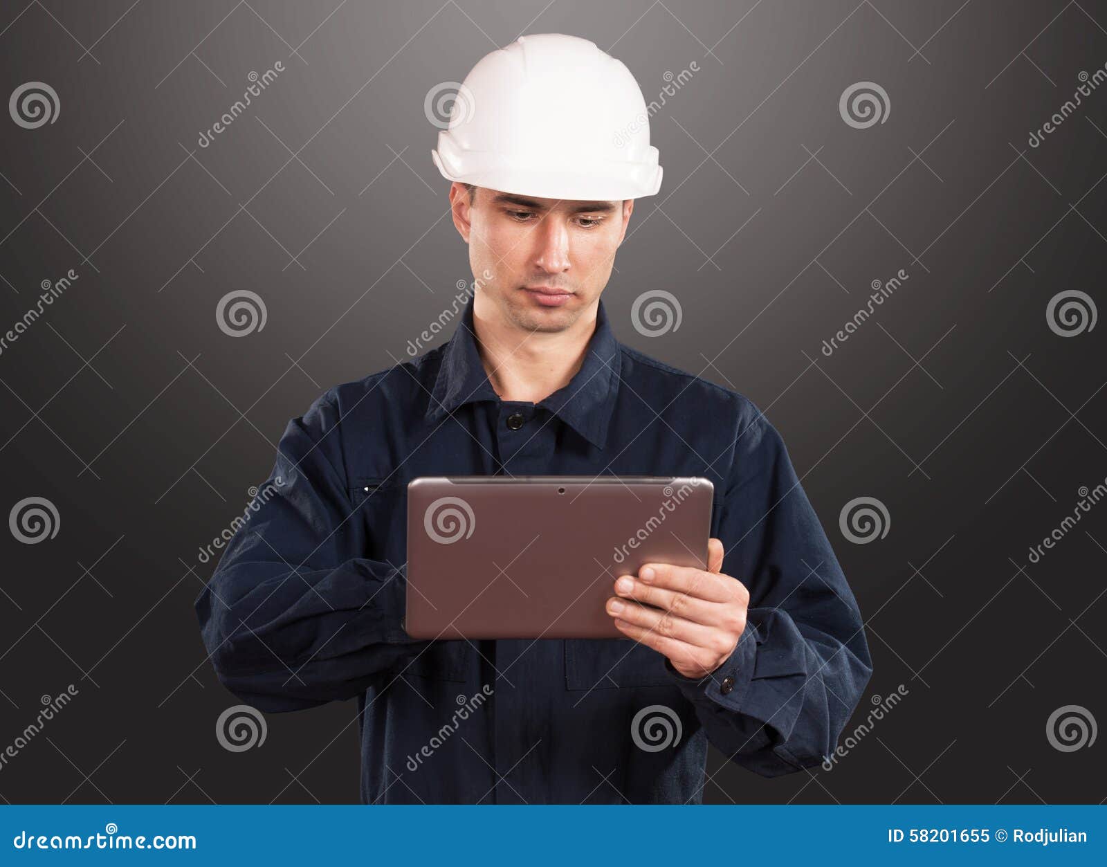 Workman Looking at Tablet Pc Screen Stock Image - Image of build ...