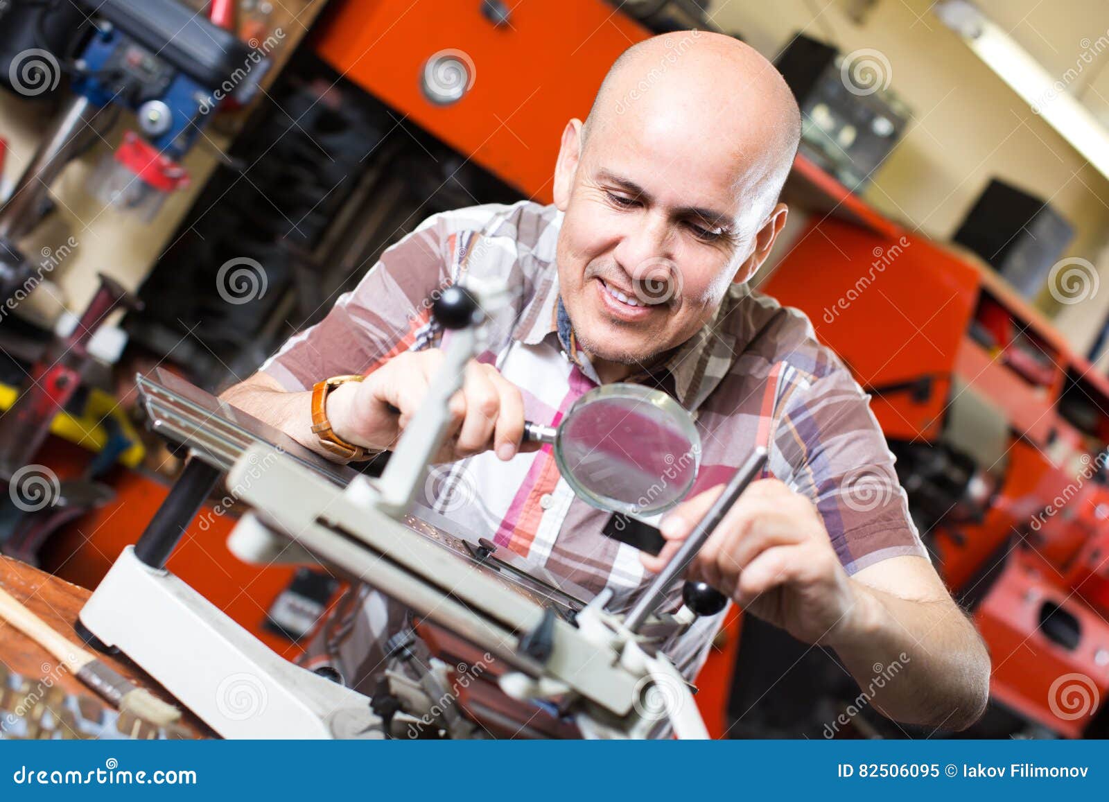 Workman Making Mailbox Plate in Workshop Stock Image - Image of machine ...