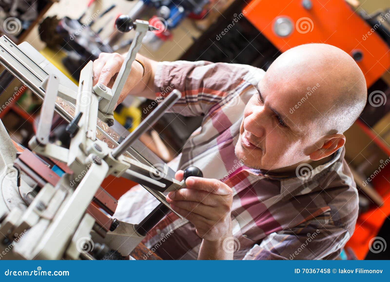 Workman Making Mailbox Plate in Workshop Stock Photo - Image of lathe ...