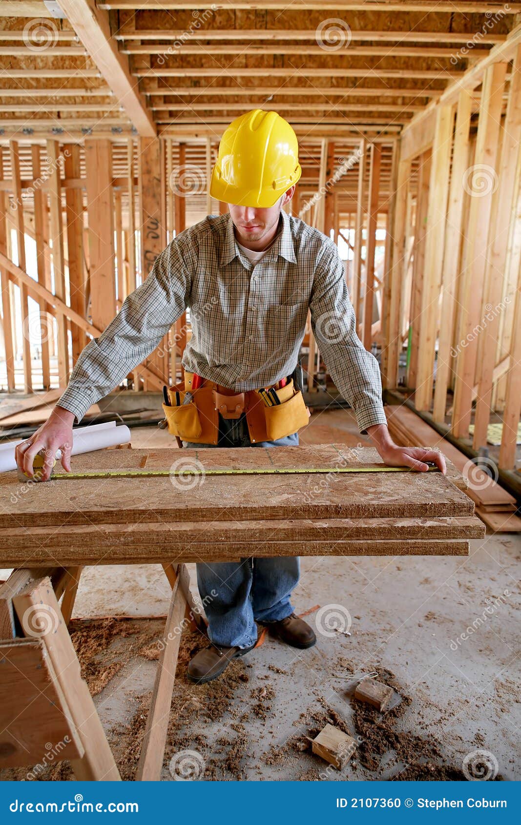 Workman Measuring stock photo. Image of jeans, layout - 2107360