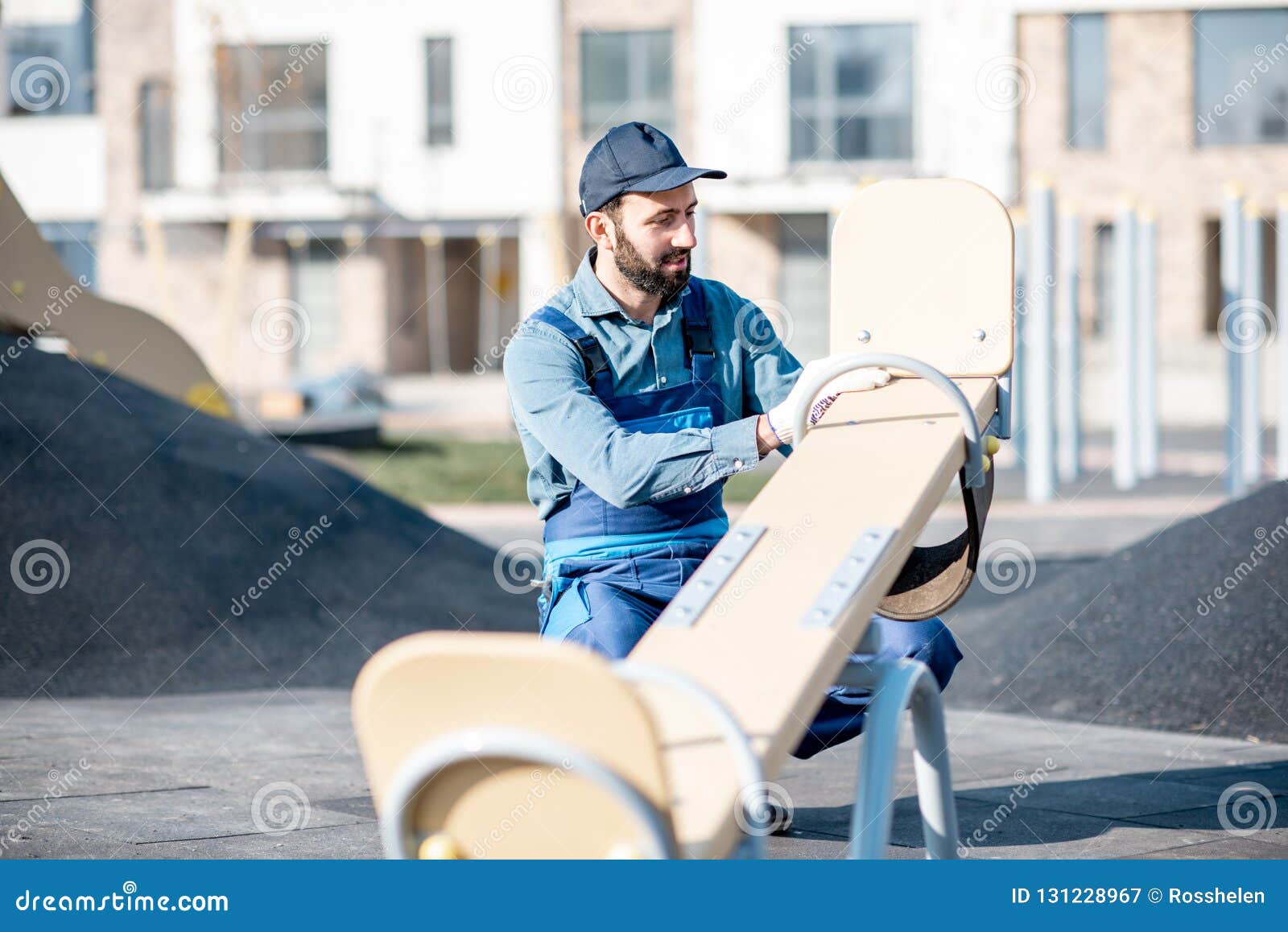 Workman Mounting Playground Stock Image - Image of recreation, handyman ...