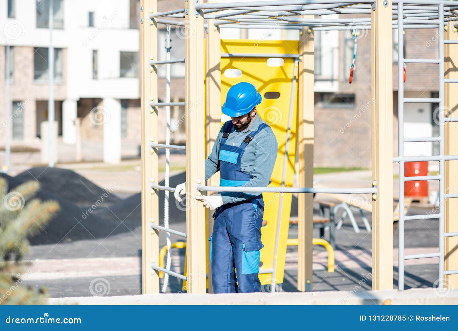 Workman Mounting Playground Stock Image - Image of equipment, park ...