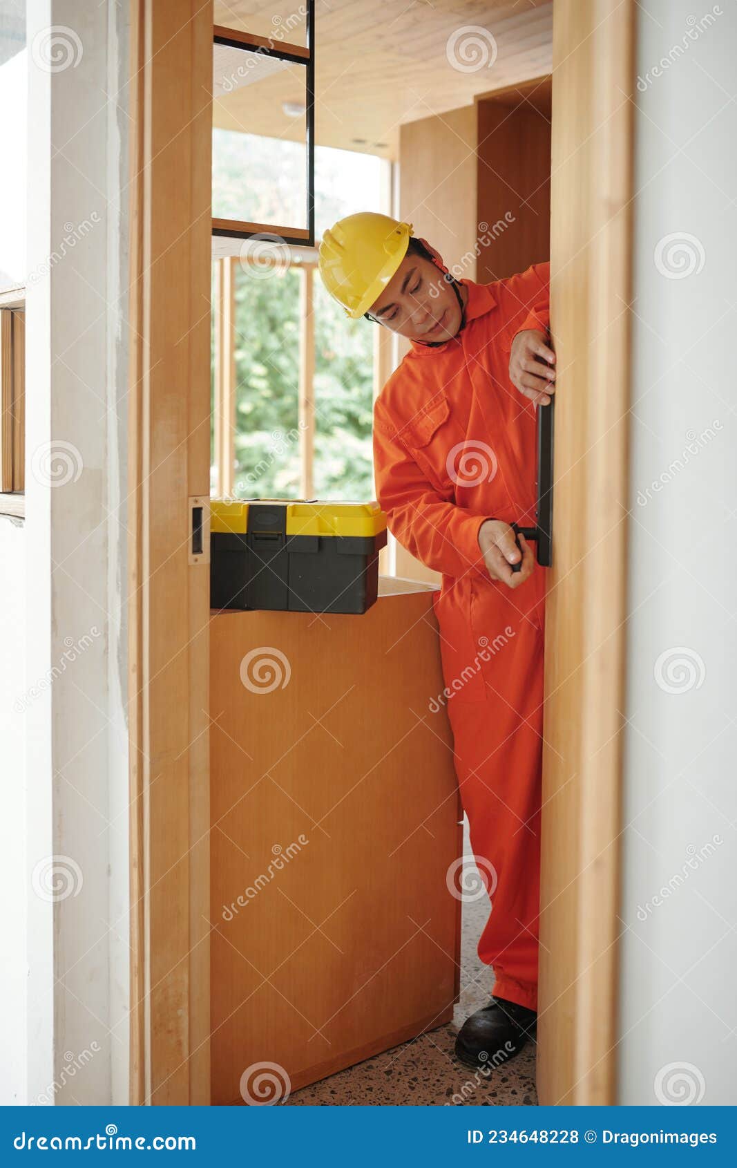 Workman Fixing Electronic Lock Stock Photo - Image of asian, occupation ...